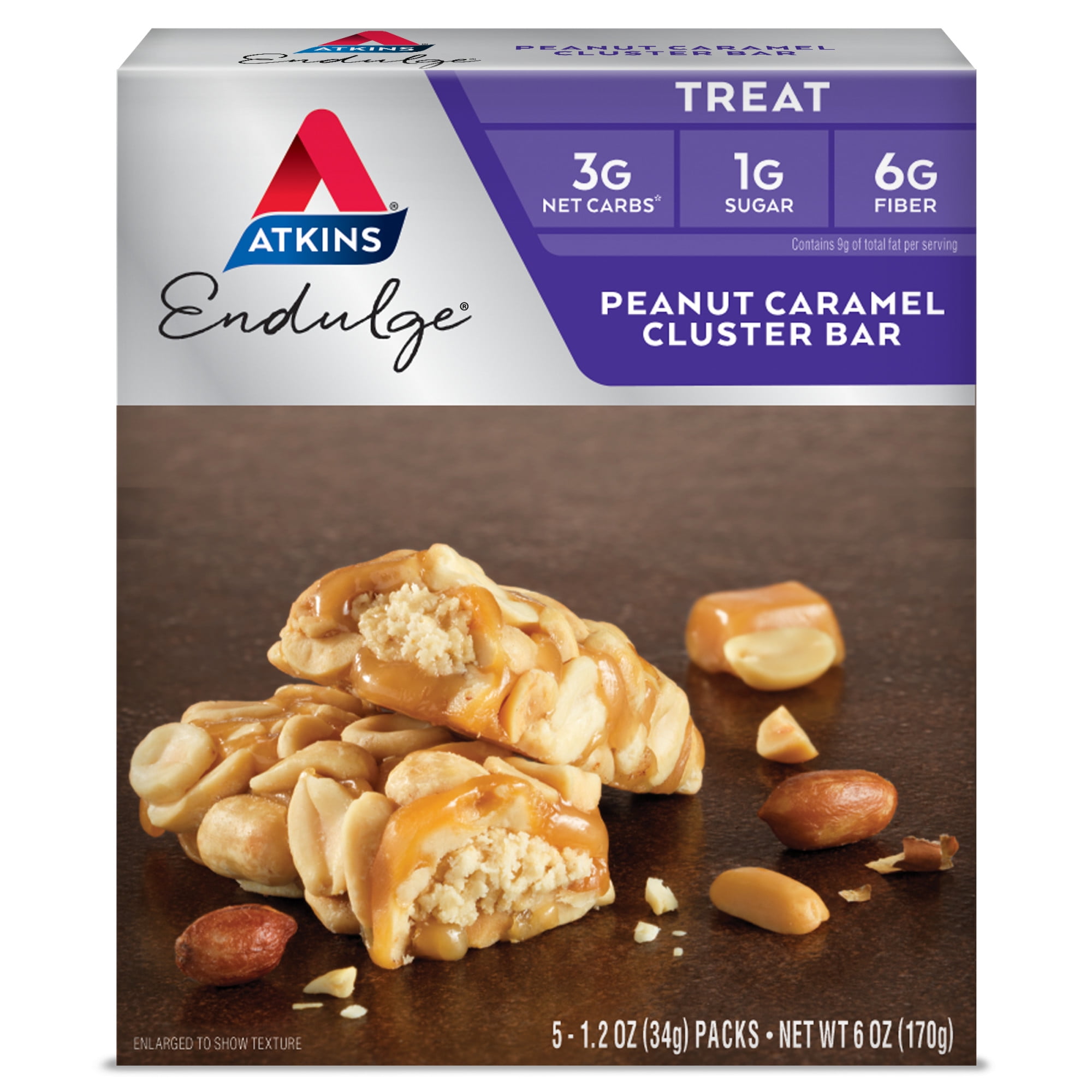Atkins Endulge Peanut Caramel Cluster Dessert Bar, High Fiber, Low Carb ...