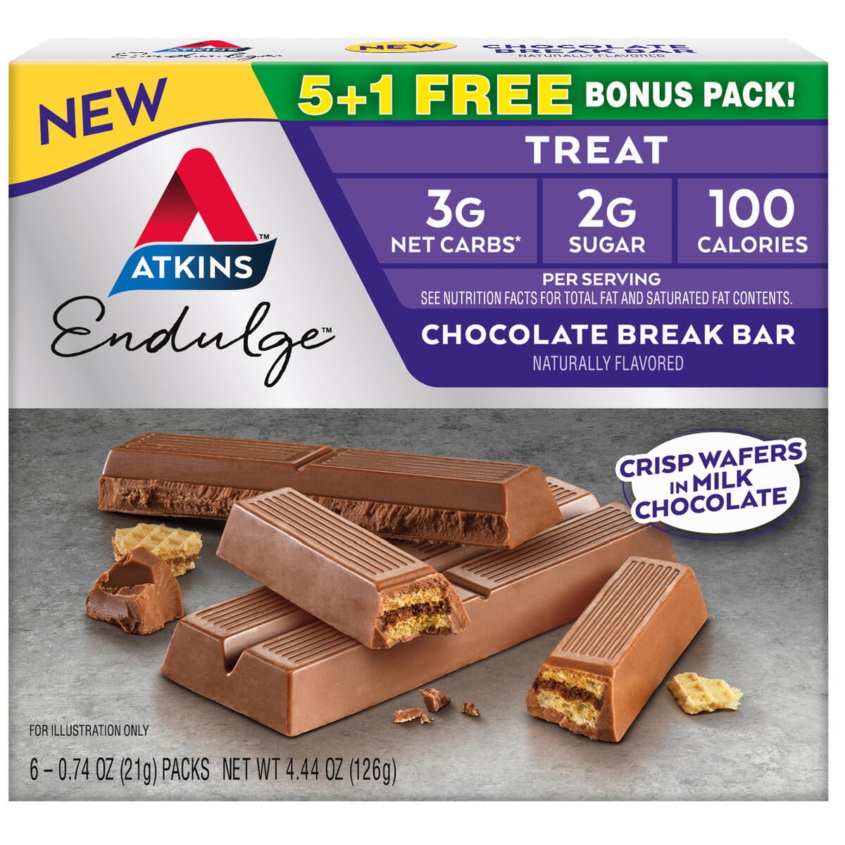 Atkins Endulge Chocolate Break Bars, Crispy Wafer Snack, 6 Count ...
