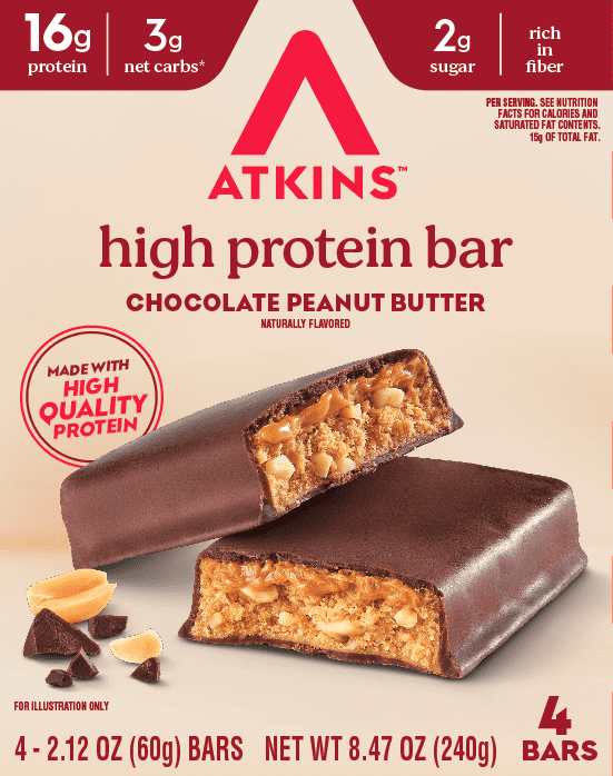 Atkins High Protein Bars, Chocolate Peanut Butter Flavored, Ready to ...