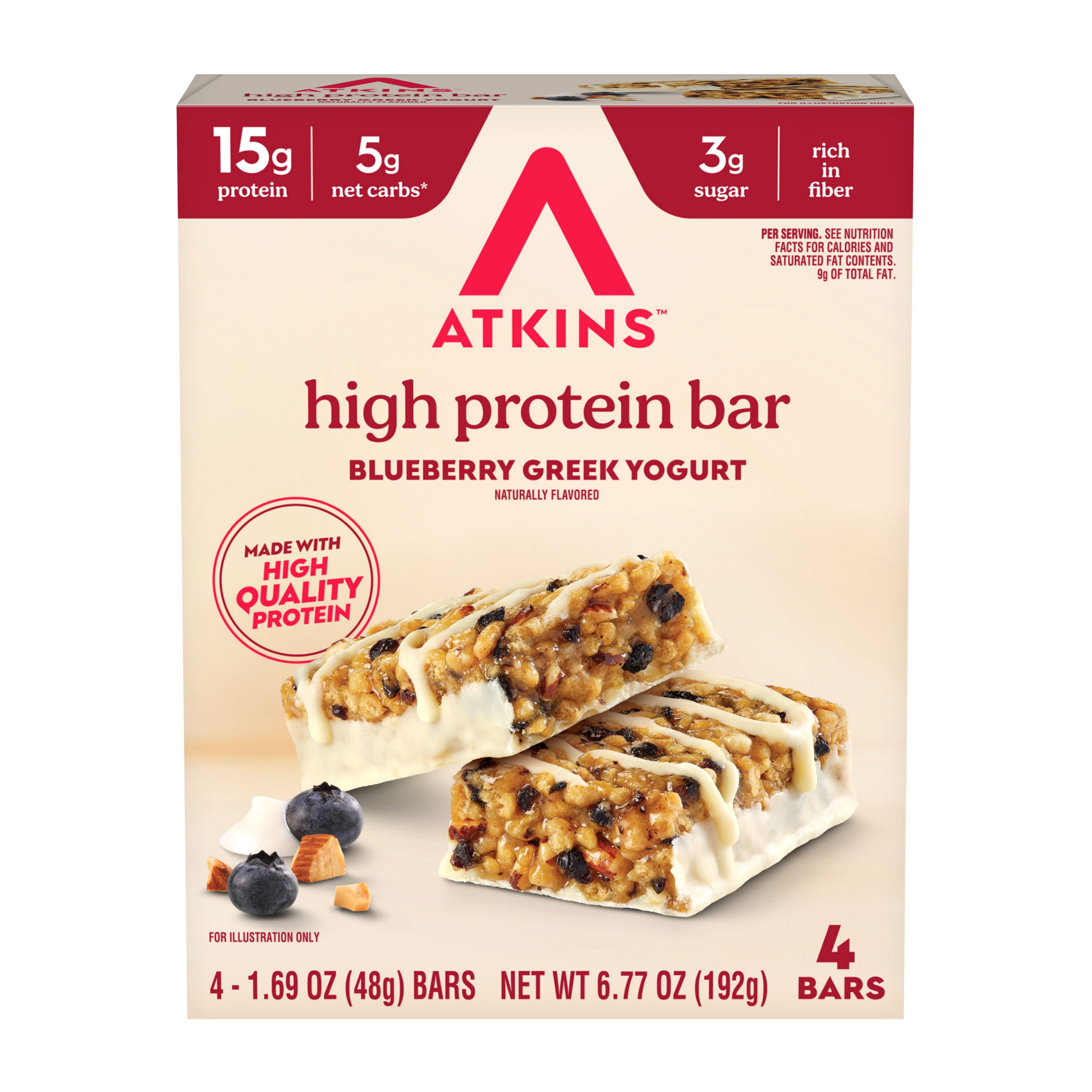 Atkins High Protein Bars, Blueberry Greek Yogurt Flavored, 15g of ...