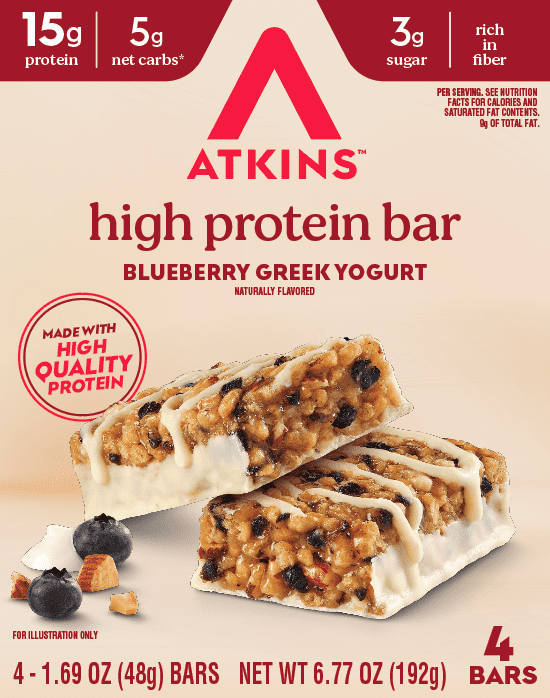 Atkins High Protein Bars, Blueberry Greek Yogurt Flavored, 15g of ...