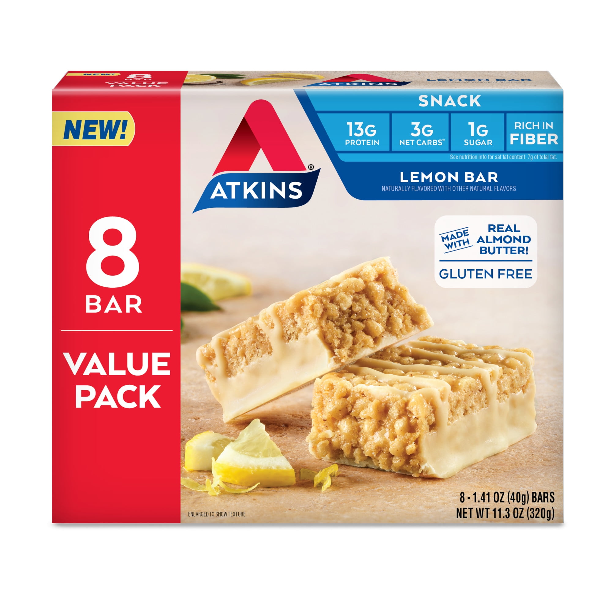 Atkins Lemon Snack Bar, Made with Real Almond Butter, Gluten Free, Keto ...