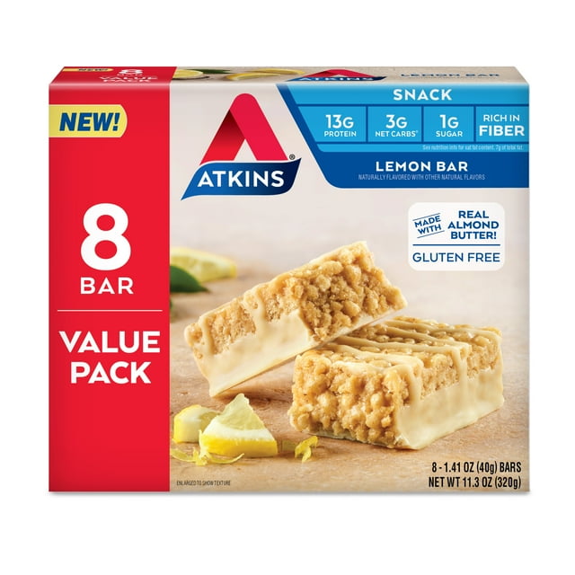 Atkins Lemon Snack Bar, Made with Real Almond Butter, Gluten Free, Keto ...