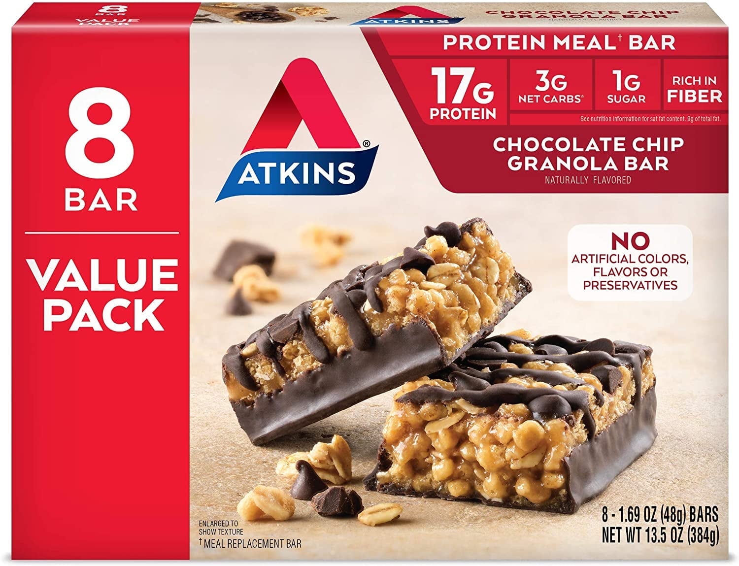Atkins Low Carb Protein Treats - Meal Bar Value Pack, Chocolate Chip ...