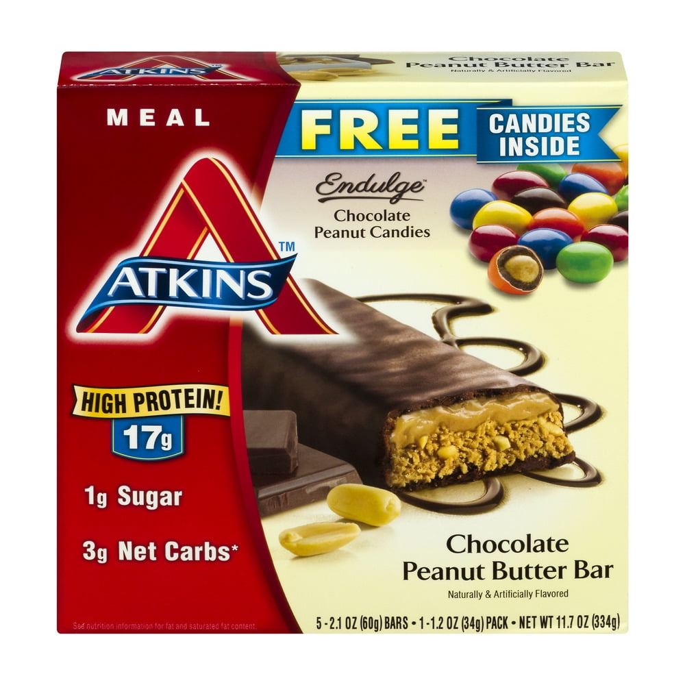 Atkins Meal Replacement Chocolate Peanut Butter Bar, 5 Count - Walmart.com