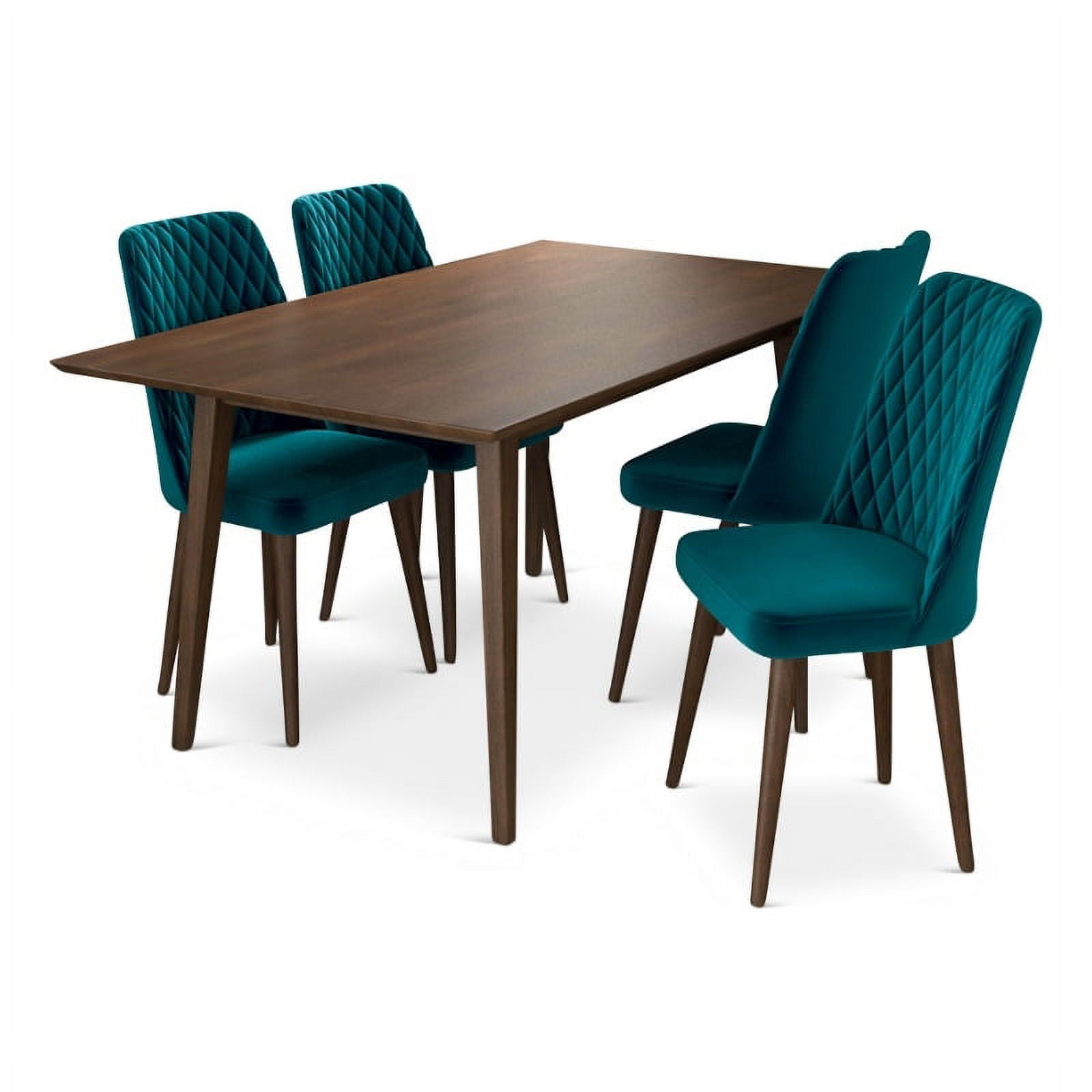 Atkins Modern Solid Wood Table and Velvet Chair Dining Room Furniture ...