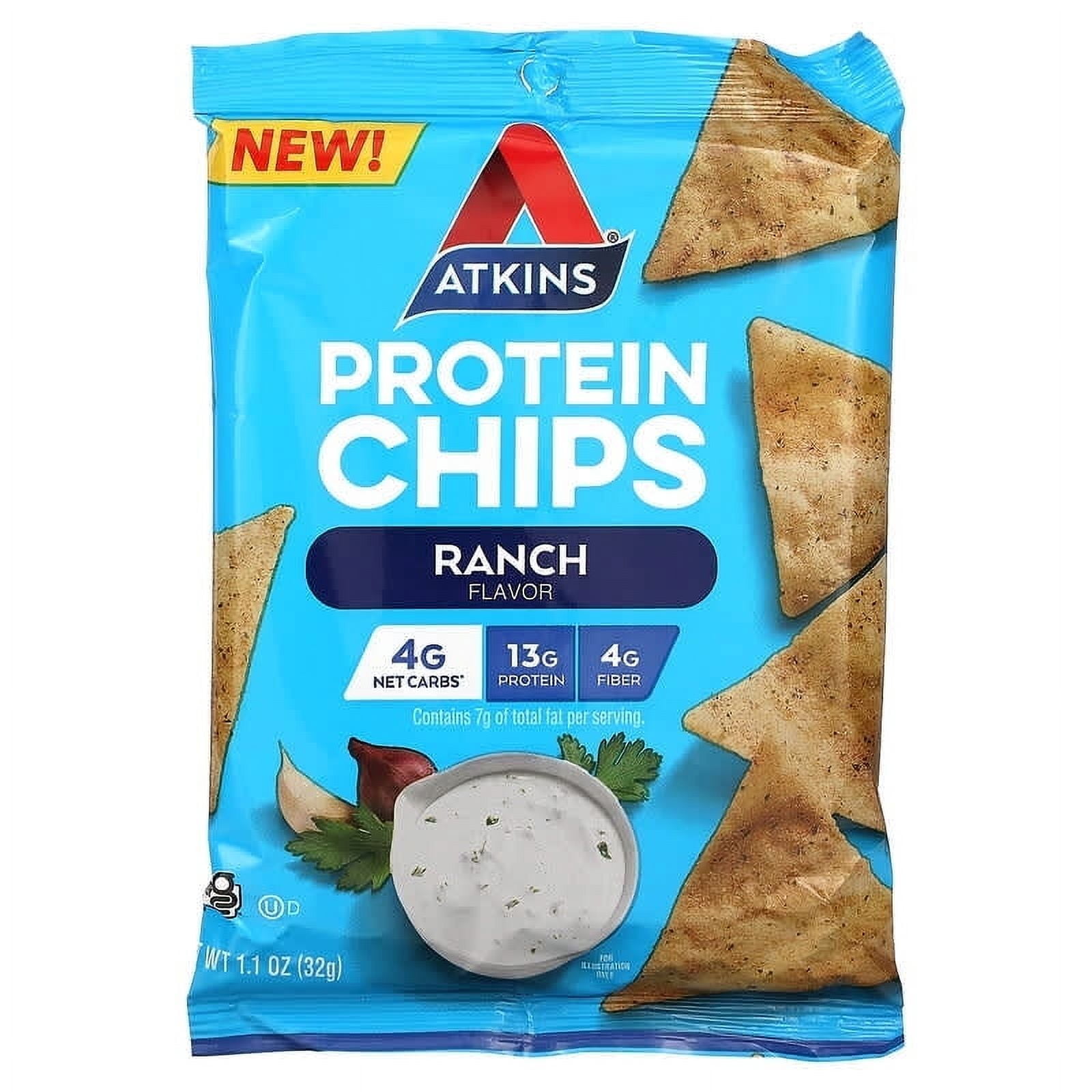 Atkins, Protein Chips, Ranch, 8 Bags, 1.1 oz (32 g) Each Pack of 2 ...