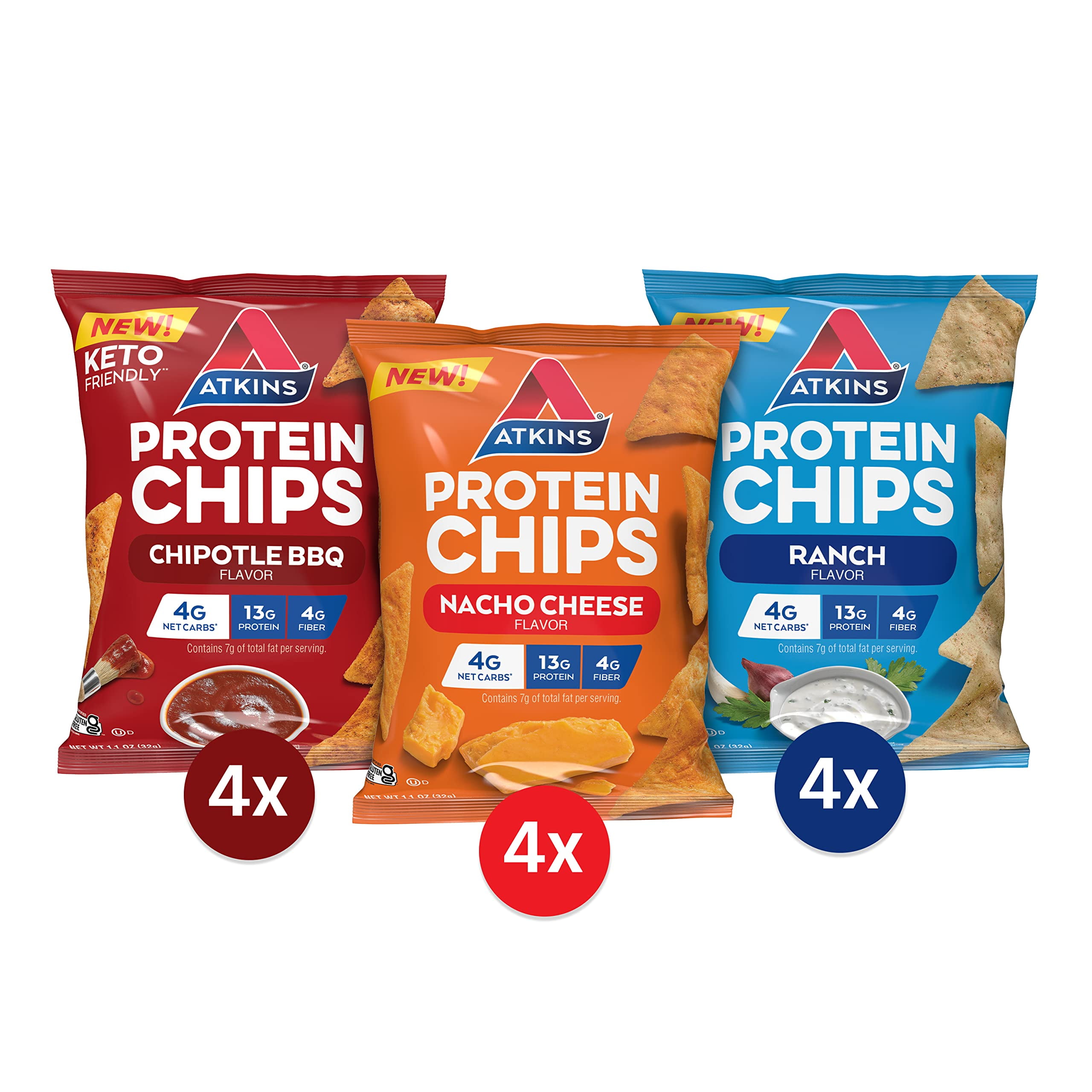 Atkins Protein Chips Variety Pack, 4g Net Carbs, 13g Protein, Gluten ...