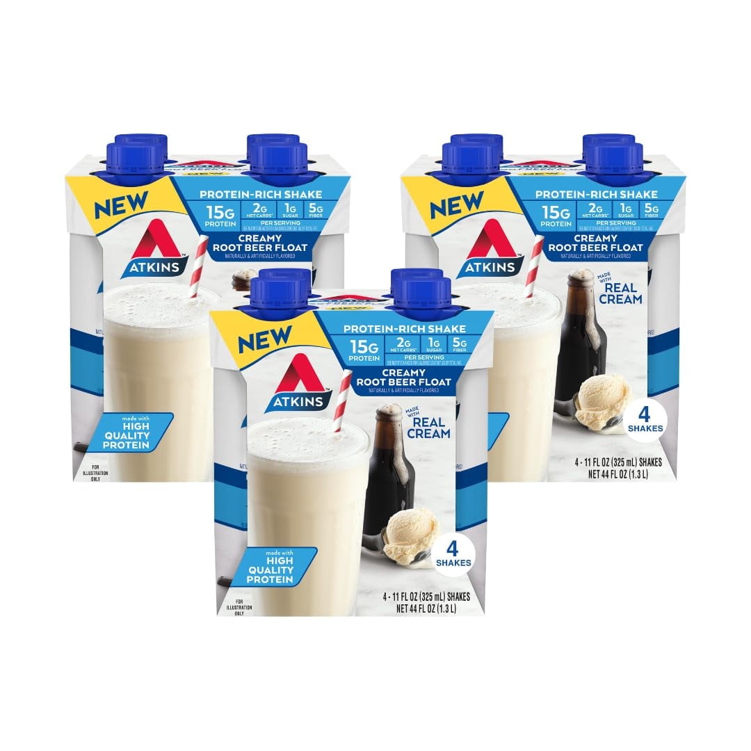 Atkins Protein Rich Shake, Creamy Root Beer Float, High Protein, Low ...
