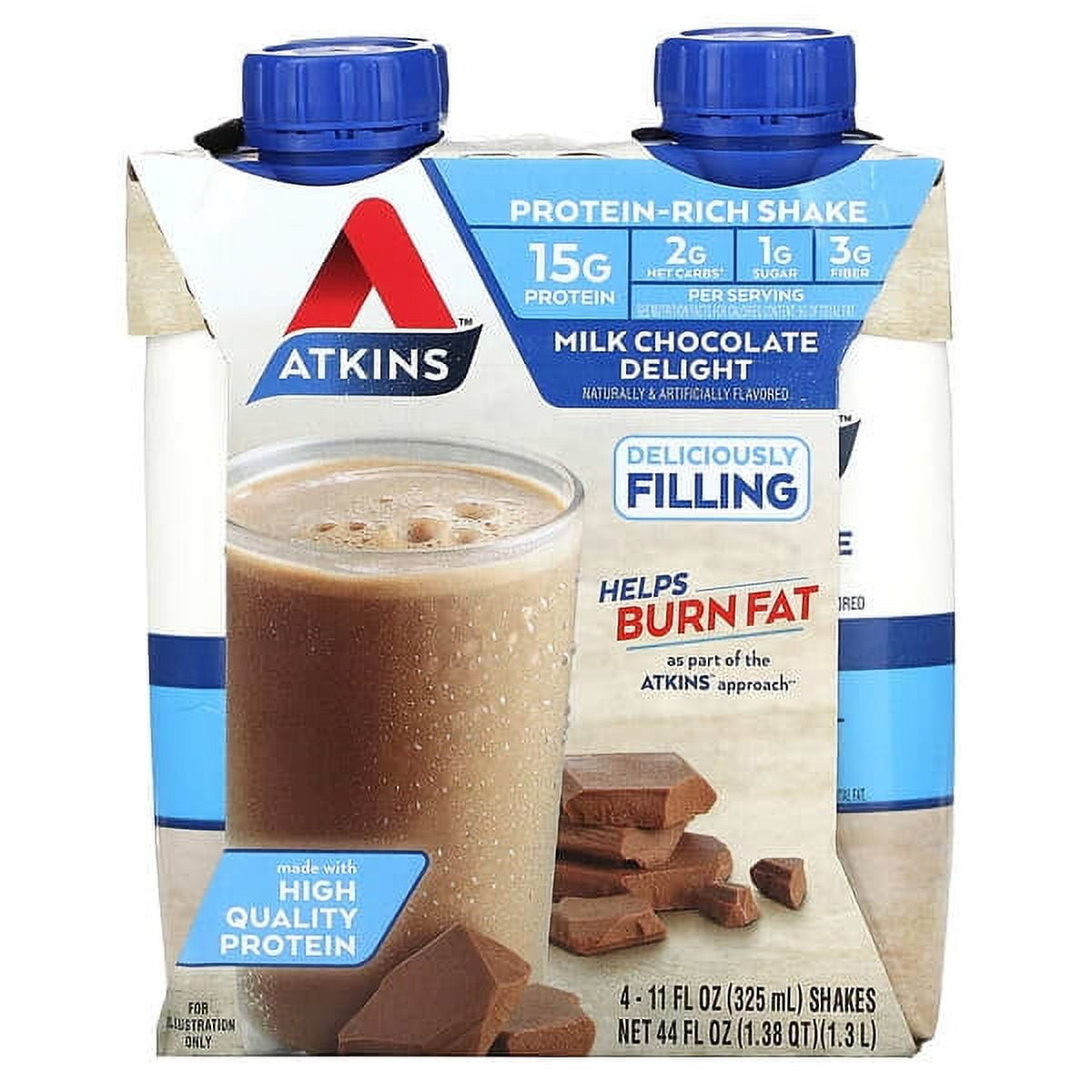 Atkins, Protein-Rich Shake, Milk Chocolate Delight, 4 Shakes, 11 fl oz ...