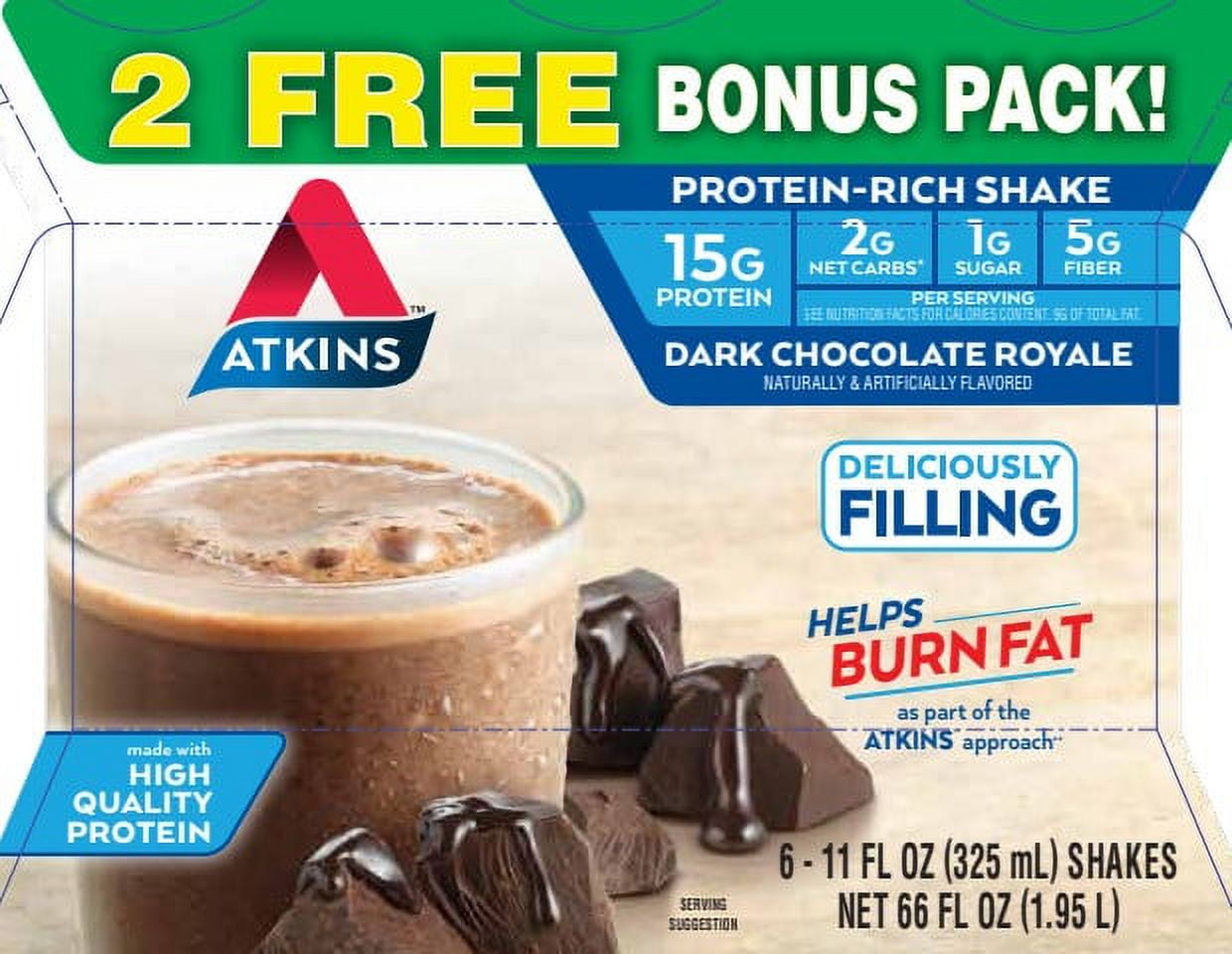 Atkins Protein Shake, 5g Fiber, Dark Chocolate Royale, 6 Count ...