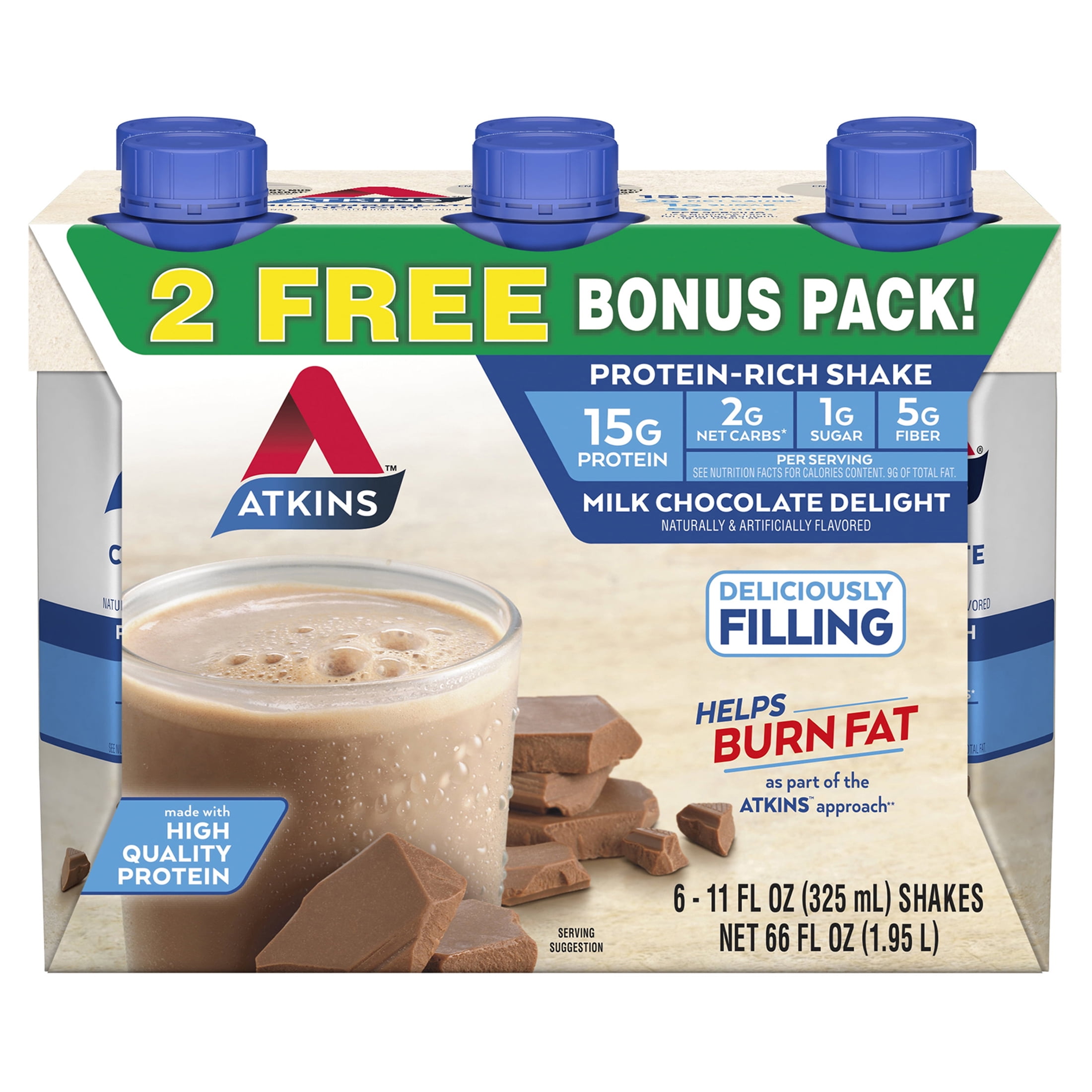 Atkins Protein Shake, Milk Chocolate Delight, Bonus Pack, 6 Count ...
