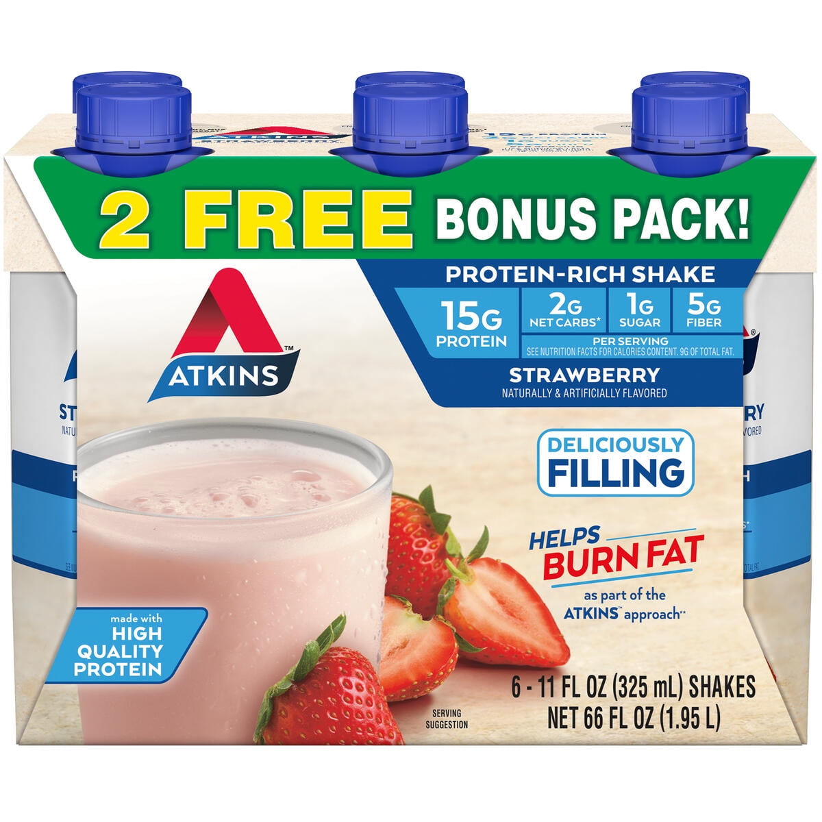 Atkins Protein Shake, Strawberry Flavor, Bonus Pack, 6 Count - Walmart.com