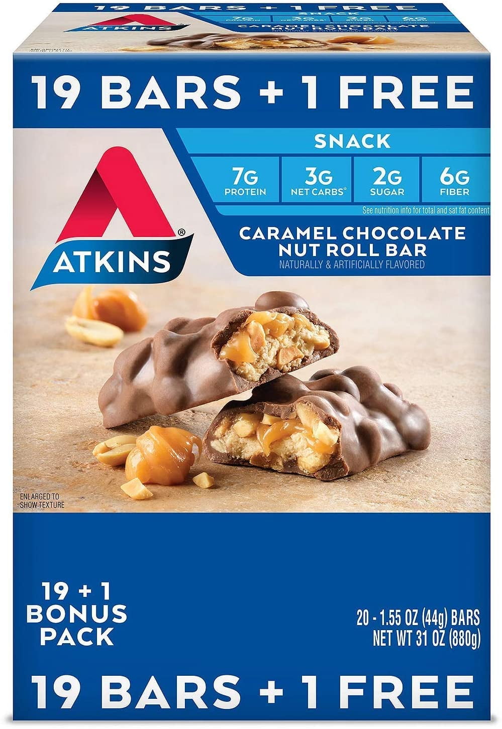 Atkins Snack Bar, Caramel Chocolate Nut Roll, Keto Friendly (20 ct ...