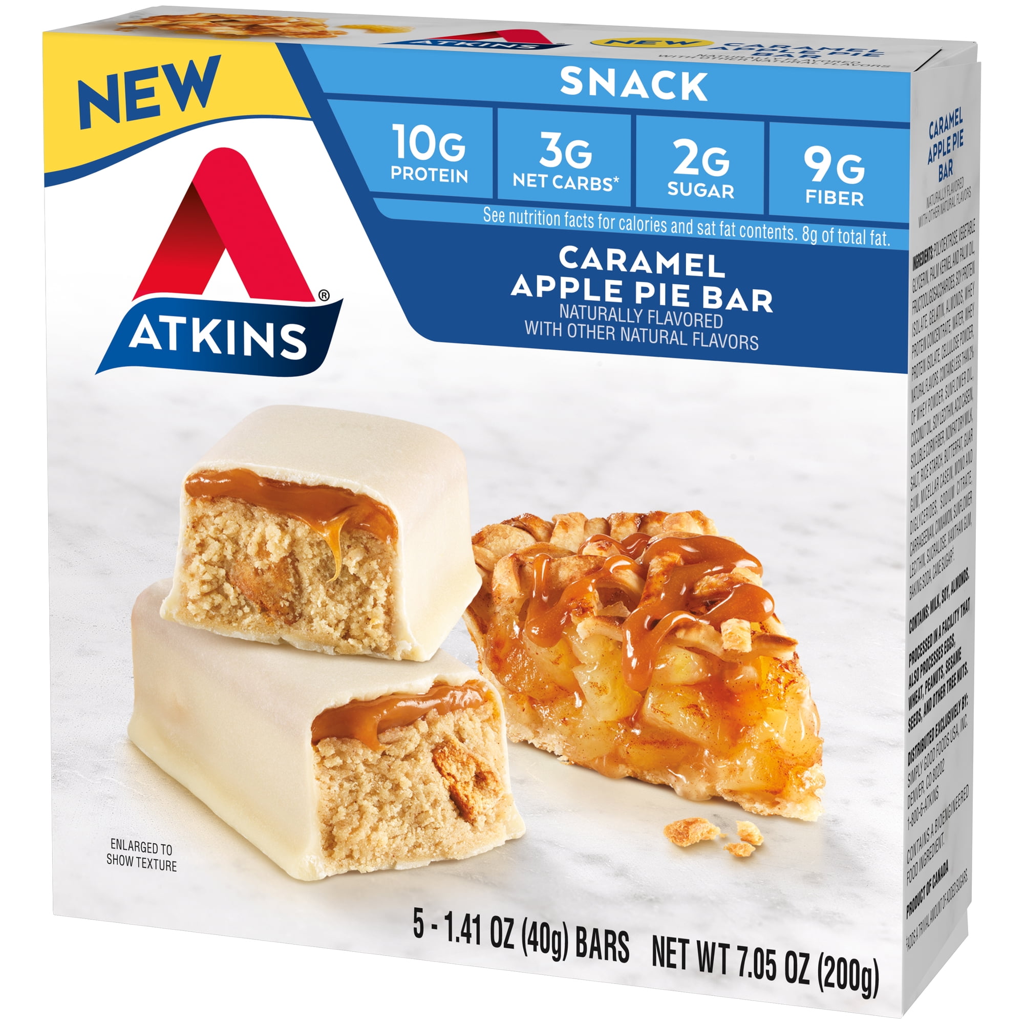 Atkins Snack Bar, High Protein, Low Carb, Caramel Apple Pie, 5 Ct ...