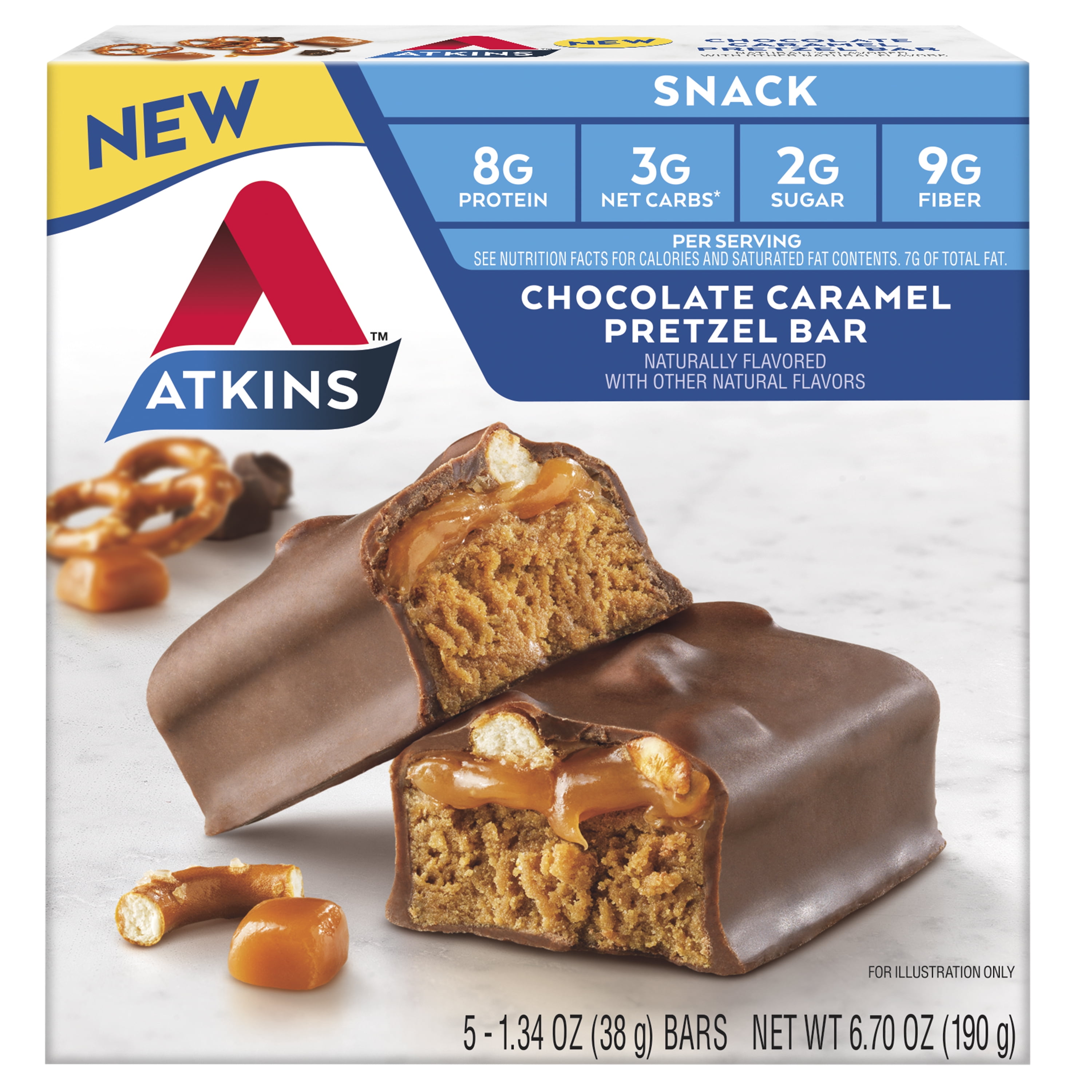 Atkins Snack Bar, High Protein, Low Carb, Chocolate Caramel Pretzel, 5 ...