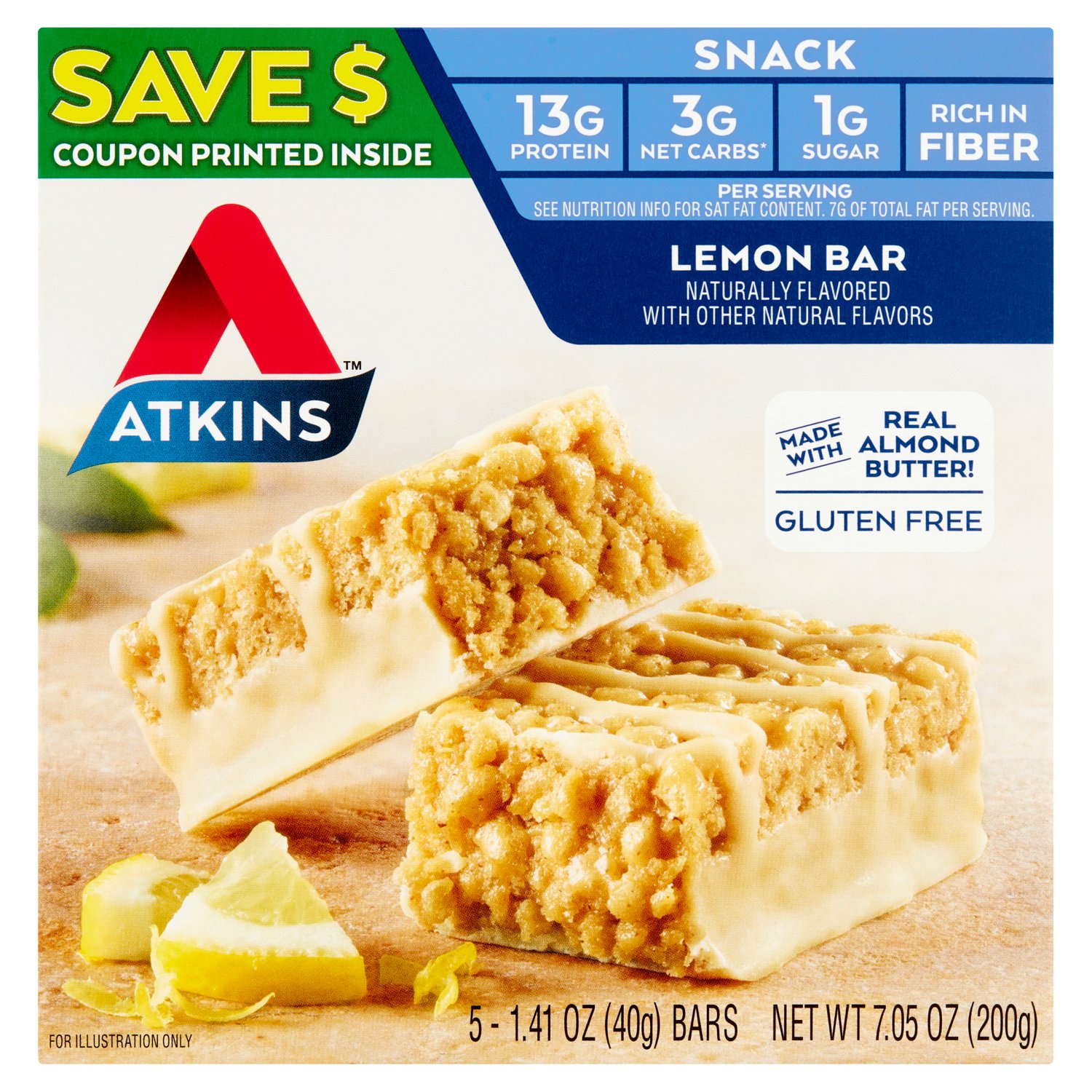 Atkins Snack Bar Lemon - 5-1.41 Oz Package May Vary - Walmart.com