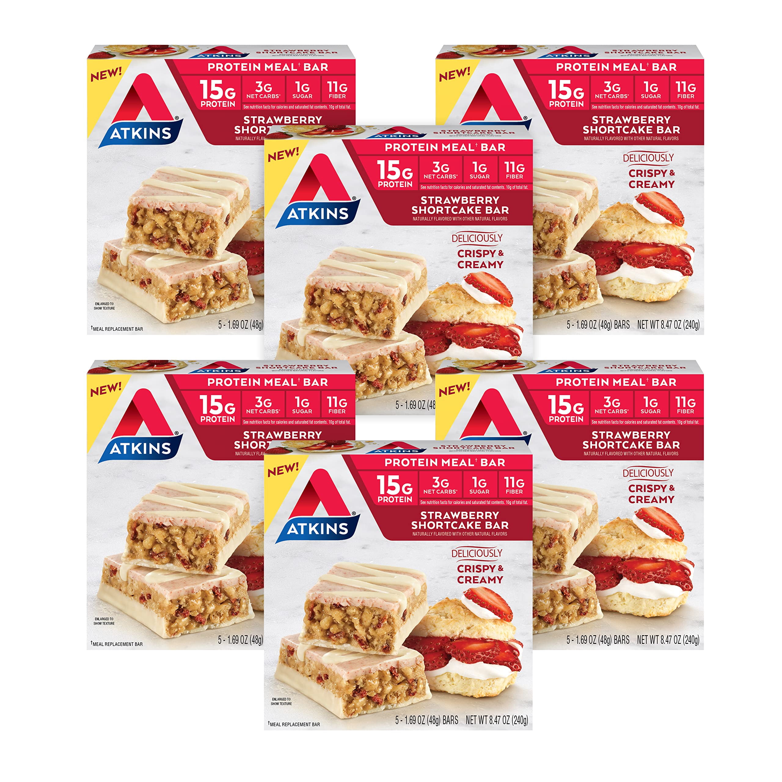 Atkins Strawberry Shortcake Protein Meal Bar, BSL1 High Fiber, 1g Sugar ...