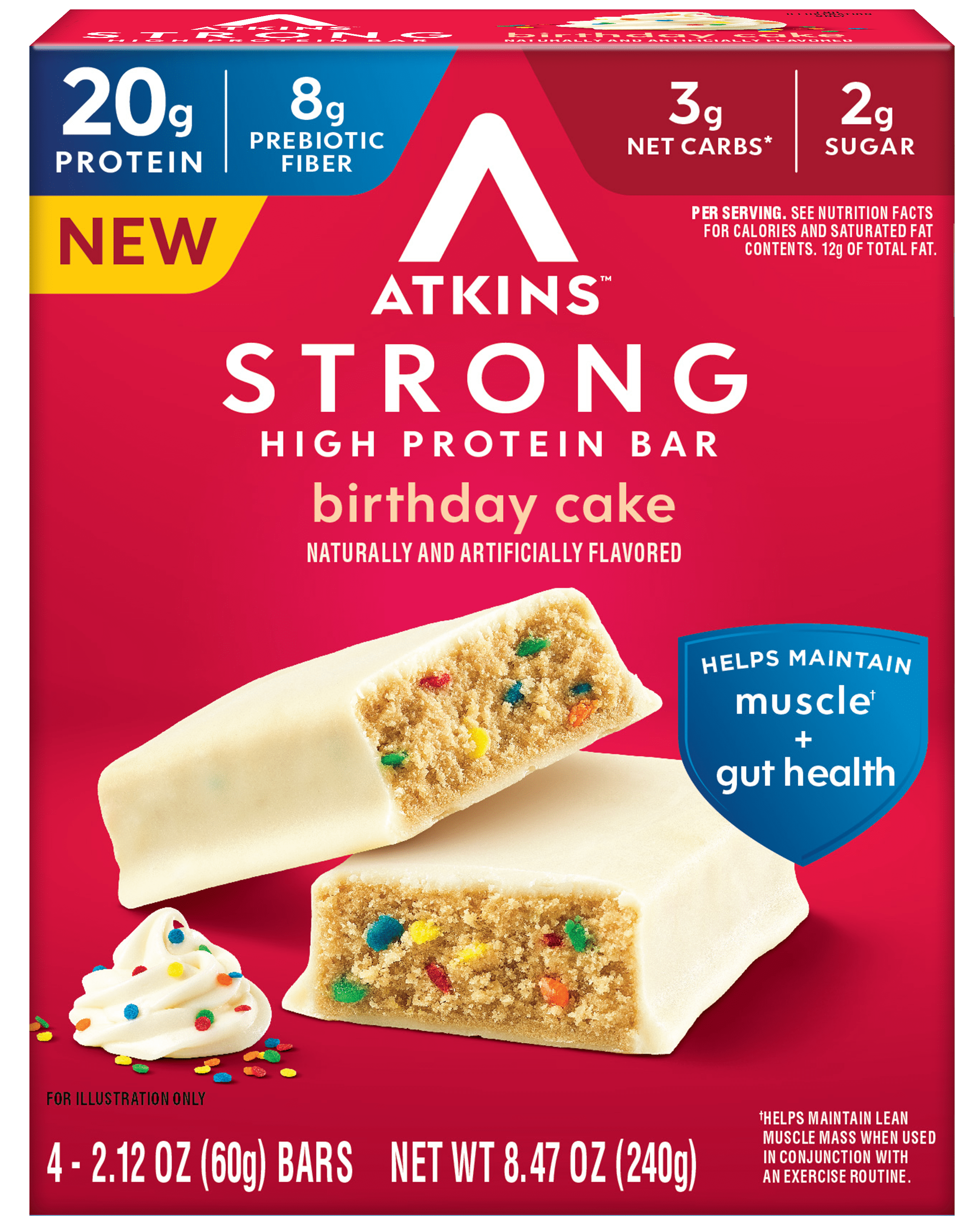 Atkins Strong High Protein Bar, Birthday Cake, 20g Protein, Ready to ...