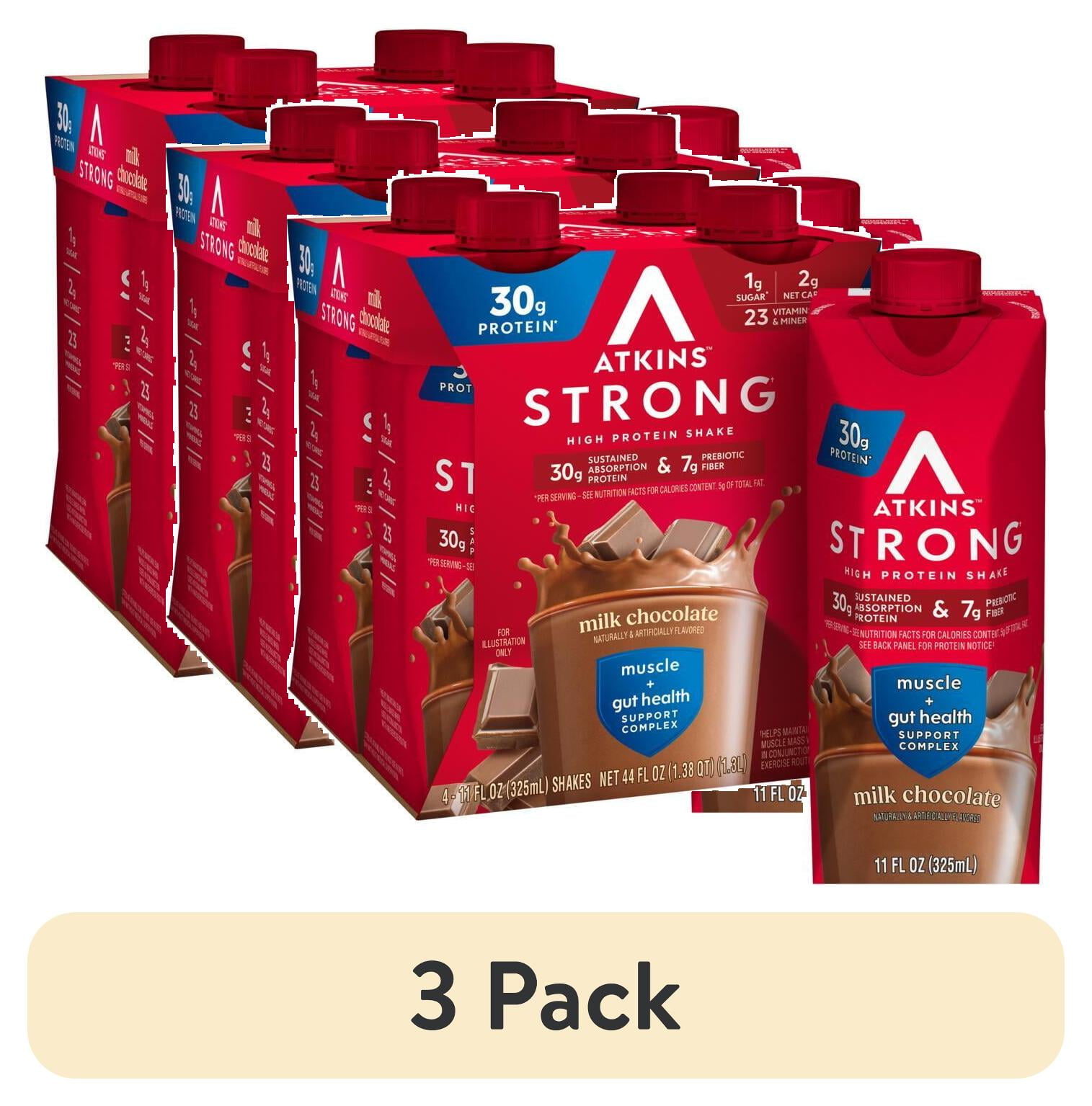 (3 pack) Atkins Strong, High Protein Shake, Milk Chocolate, 30g of ...