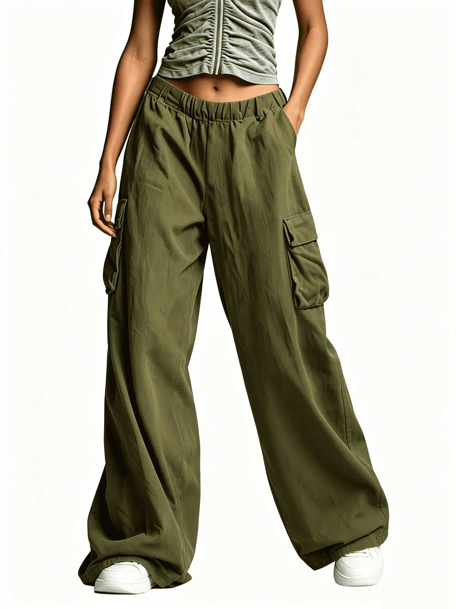 Atkumj Cargo Pants for Women Casual Elastic Waist Multi Cargo Pockets ...