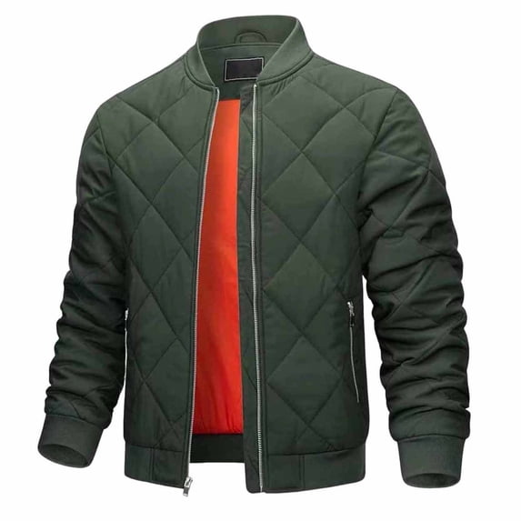 Atkumj Down Jacket Mens Fashion Diamond Textured Stand Collar Zip ...