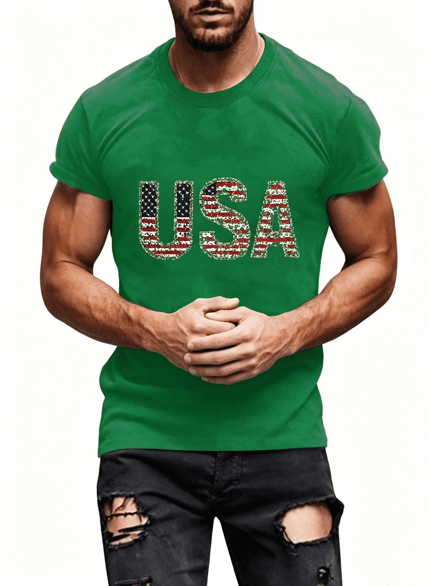 Atkumj Fourth of July Graphic Tees for Men Trendy Patriotic Round Neck ...