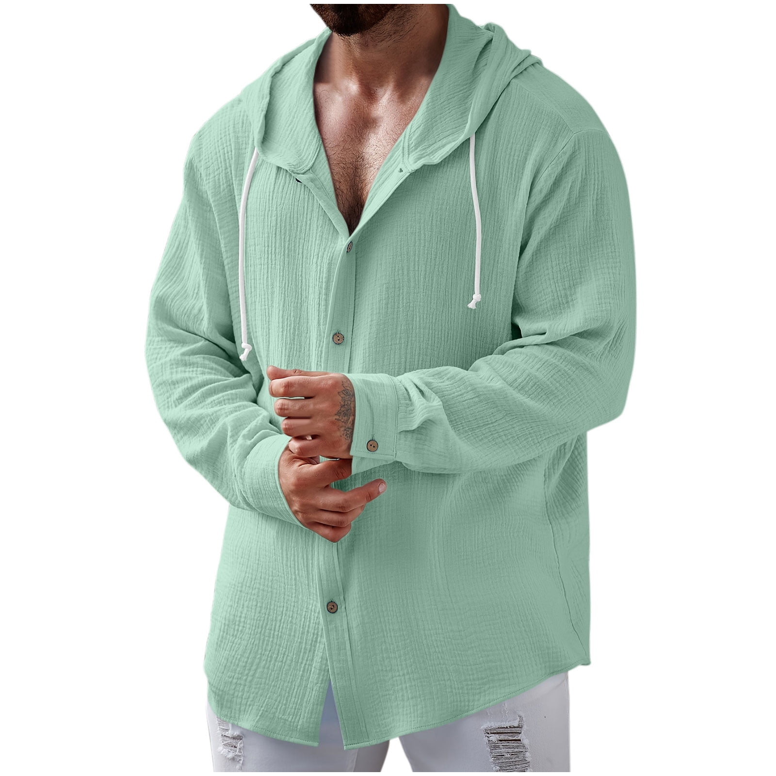 Atkumj Hoodies for Men Fashion Waffle Texture Drawstring Button Front ...