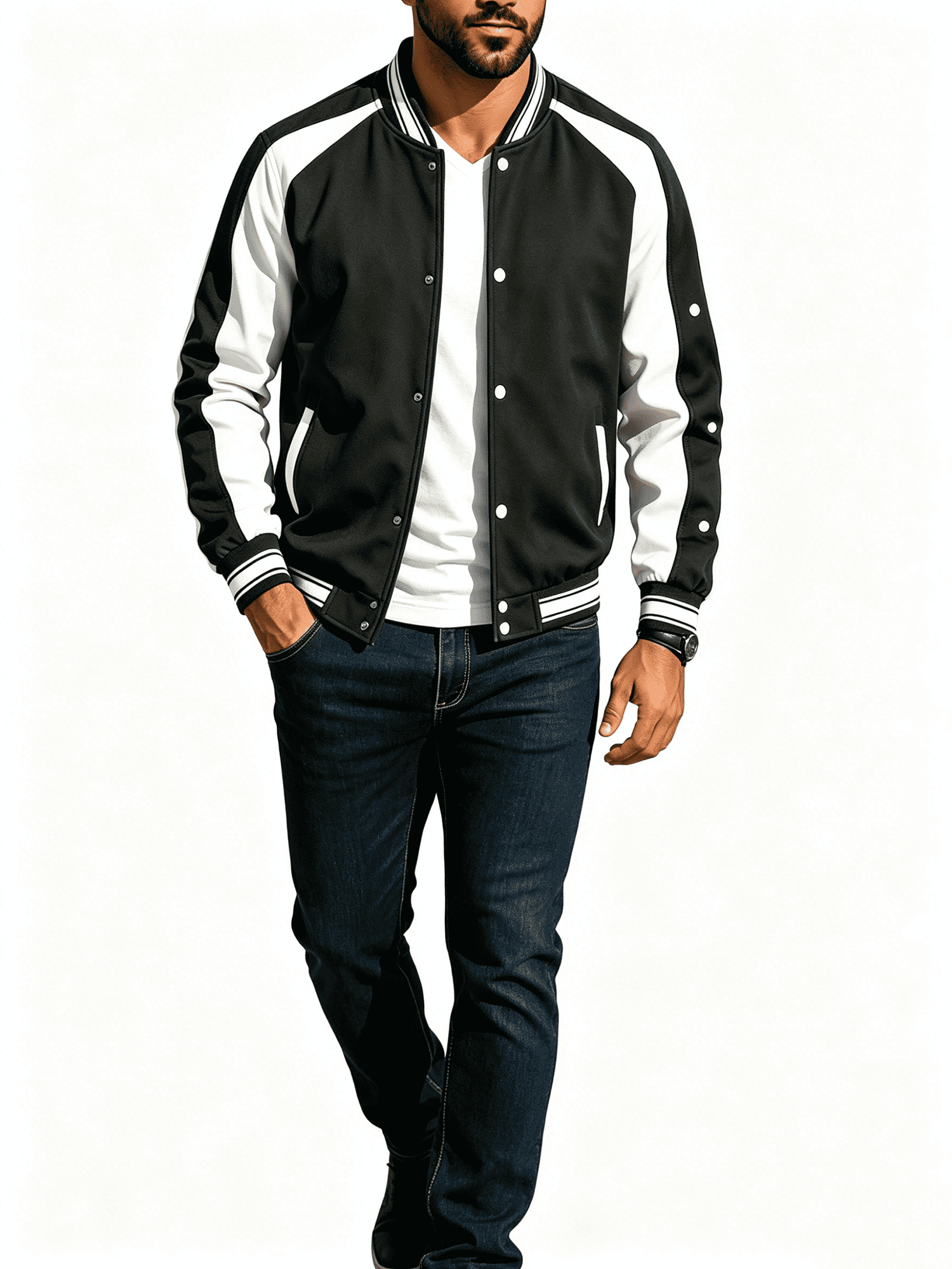 Atkumj Mens Baseball Jackets Trendy Color Spliced Button Front ...