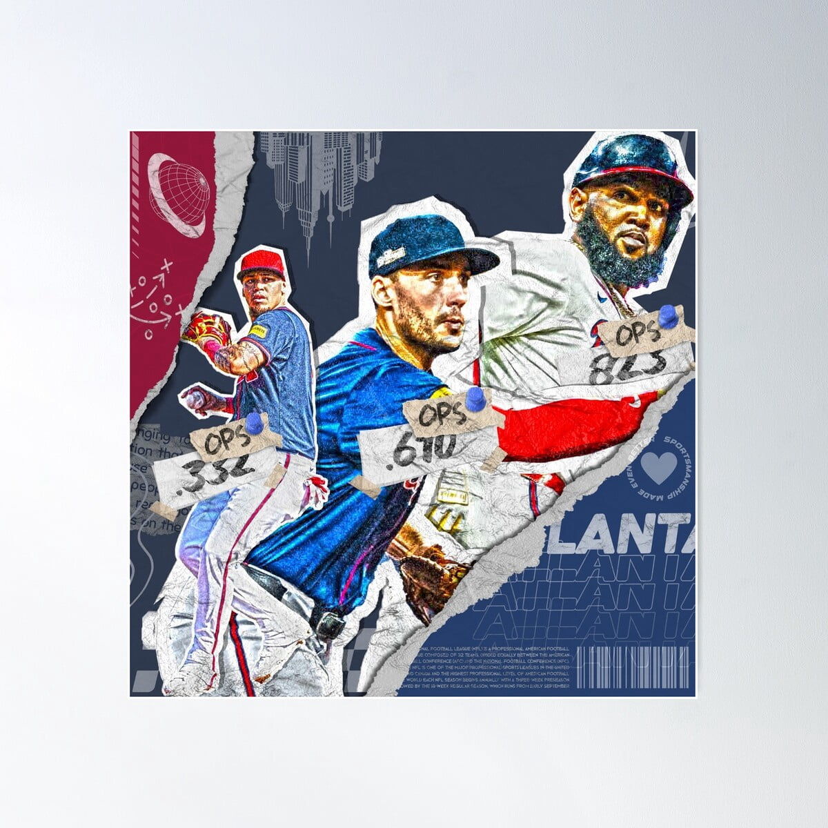Atlanta Baseball Team Squad Design 1 Poster Wall Art, Modern Wall Decor ...