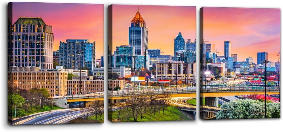 Atlanta Cityscape Canvas Wall Art Print City Skyline at Dusk Painting ...