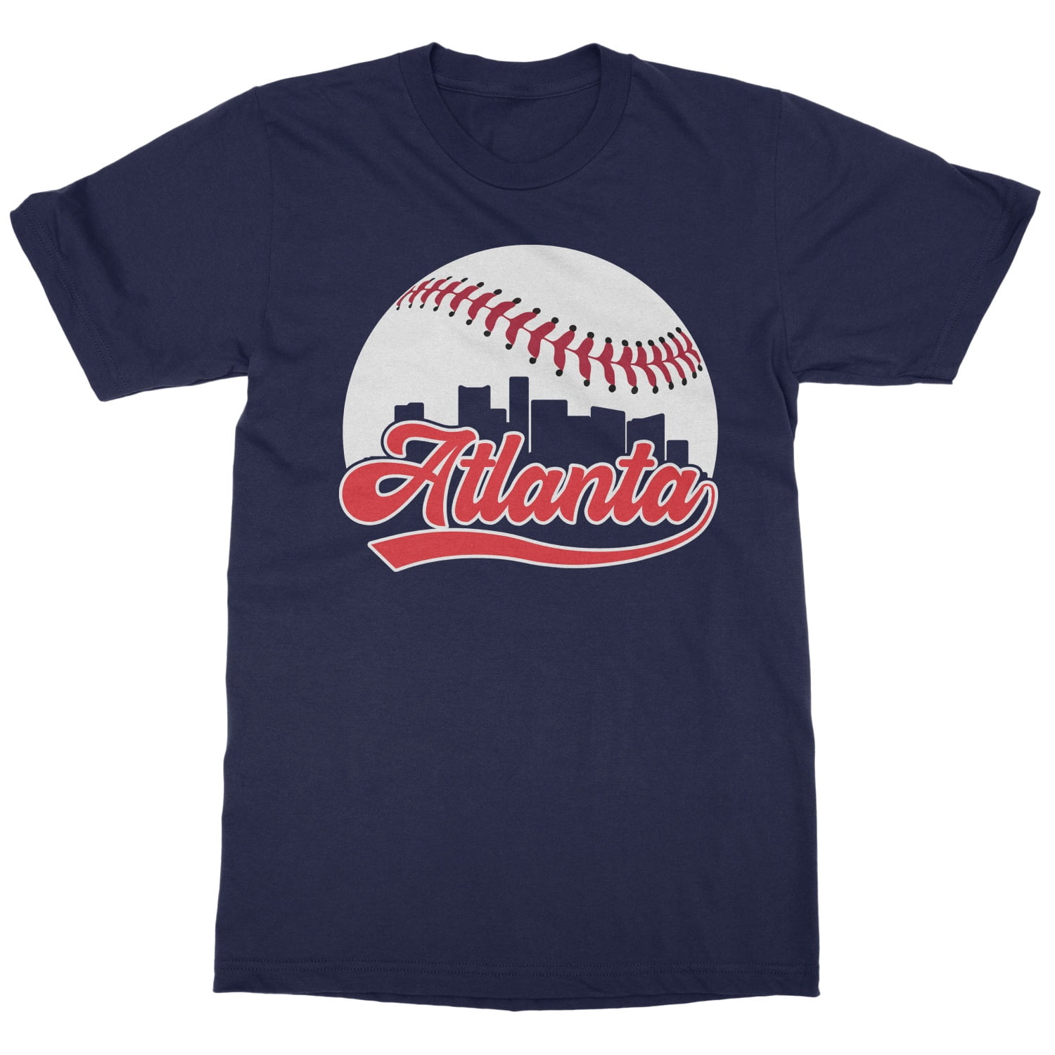 Atlanta Cityscape Skyline - Retro Baseball Fans Unisex T-Shirt (Navy ...