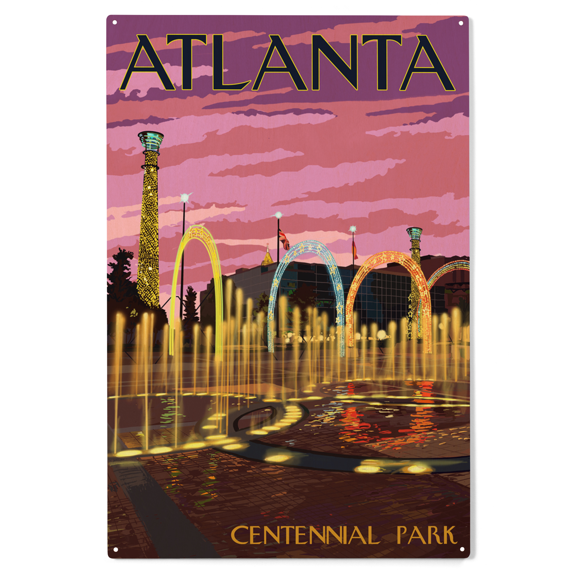 Atlanta, Georgia, Centennial Park Birch Wood Wall Sign (10x15 Rustic ...