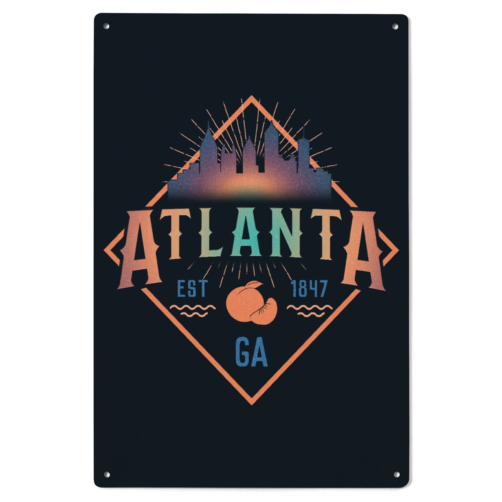 Atlanta, Georgia, Diamond Skyline Badge, Contour Birch Wood Wall Sign ...
