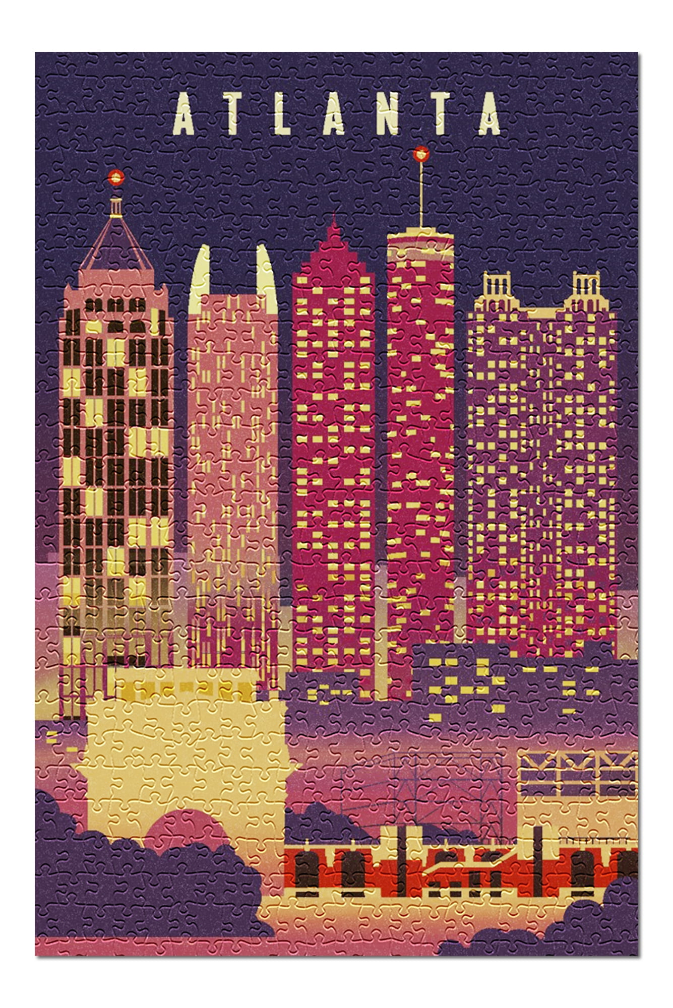 Atlanta, Georgia, Neon Skyline, 500 Piece Challenging 19 x 27 Jigsaw ...