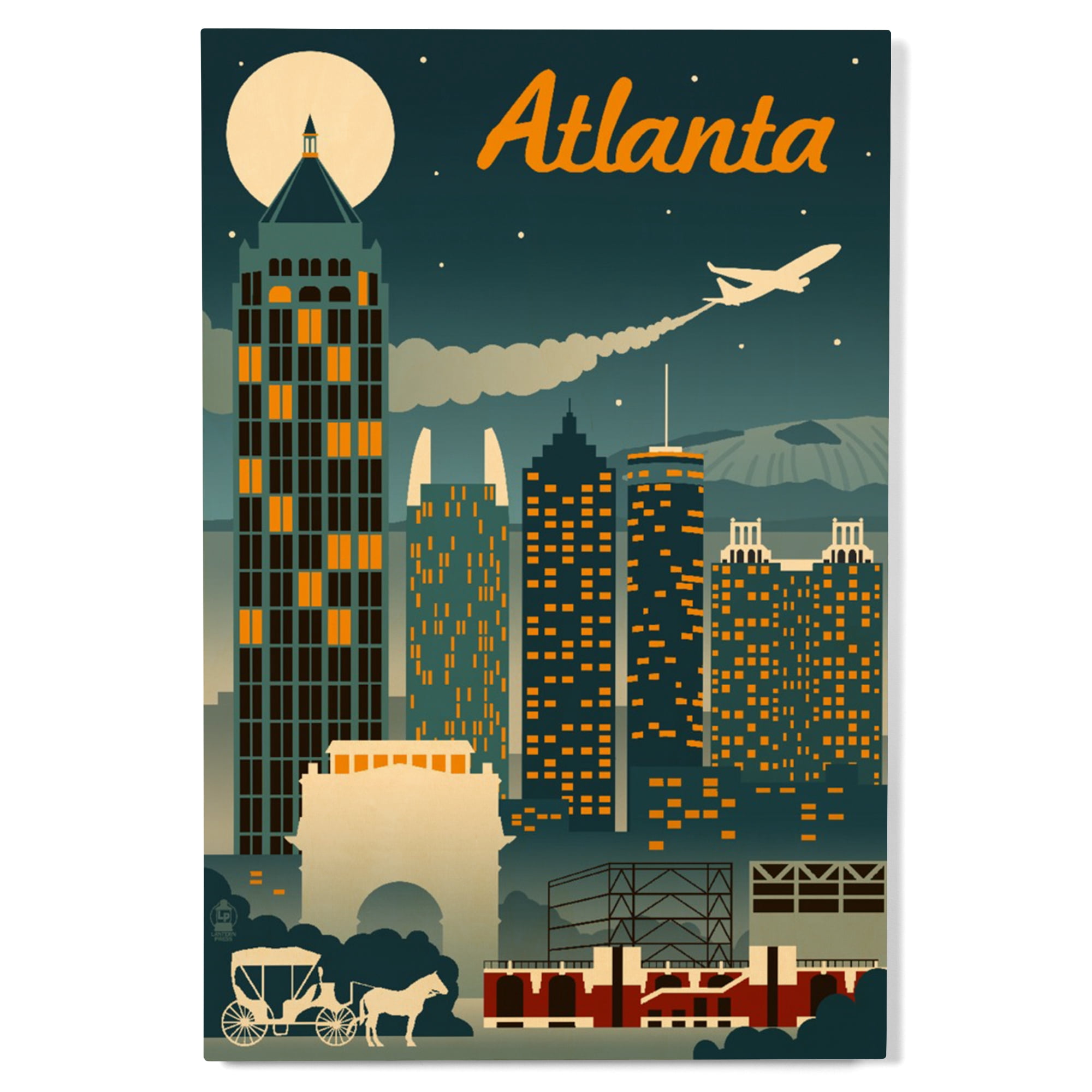 Atlanta, Georgia, Retro Skyline Birch Wood Wall Sign (12x18 Rustic Home ...