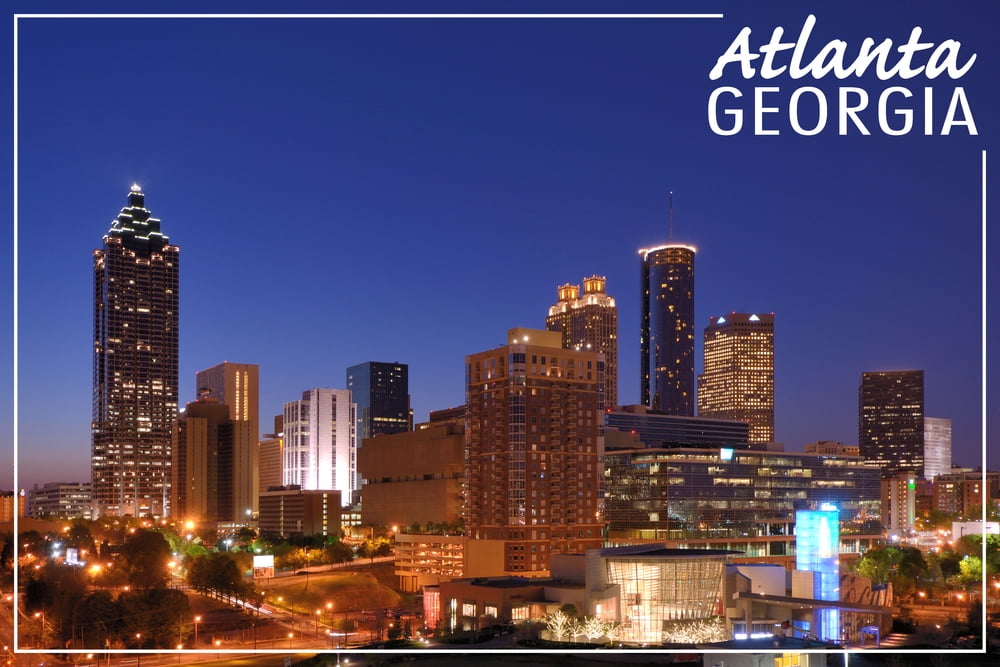 Atlanta, Georgia, Skyline at Night (24x36 Giclee Gallery Art Print ...