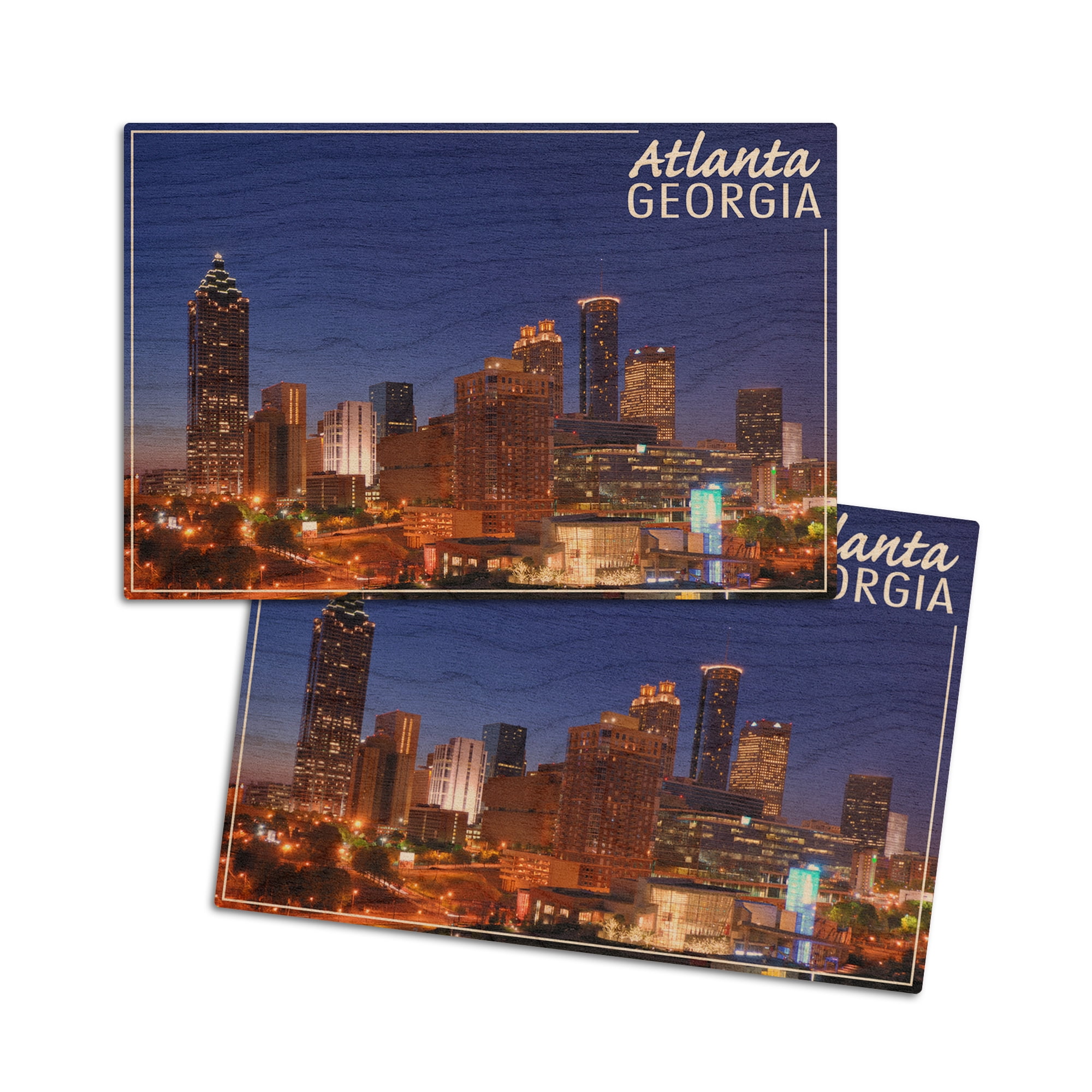 Atlanta, Georgia, Skyline at Night (4x6 Birch Wood Postcards, 2-Pack ...
