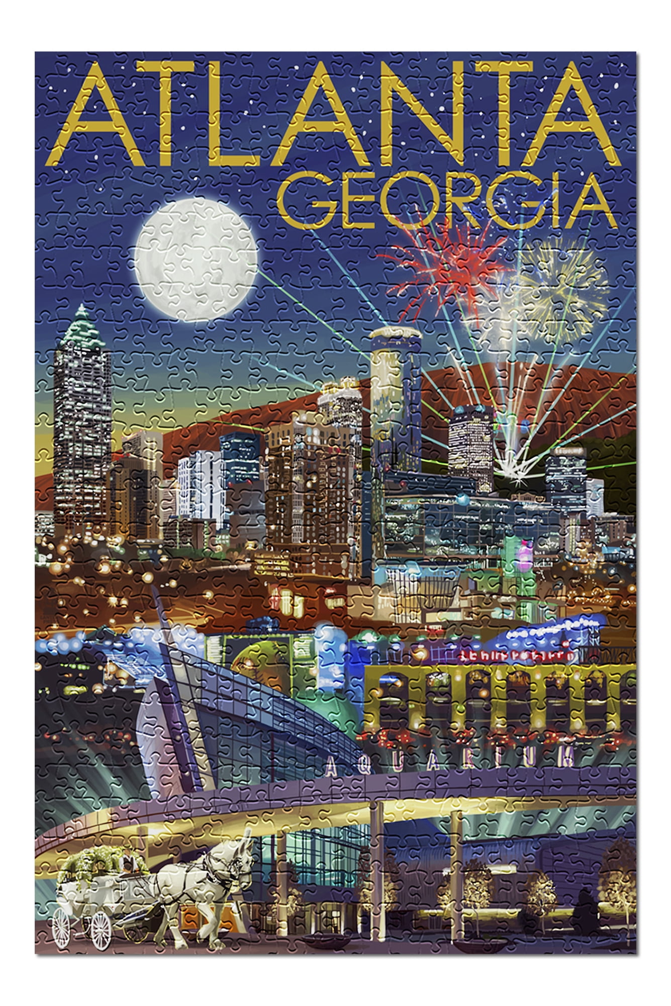 Atlanta, Georgia, Skyline at Night, 500 Piece Challenging 19 x 27 ...
