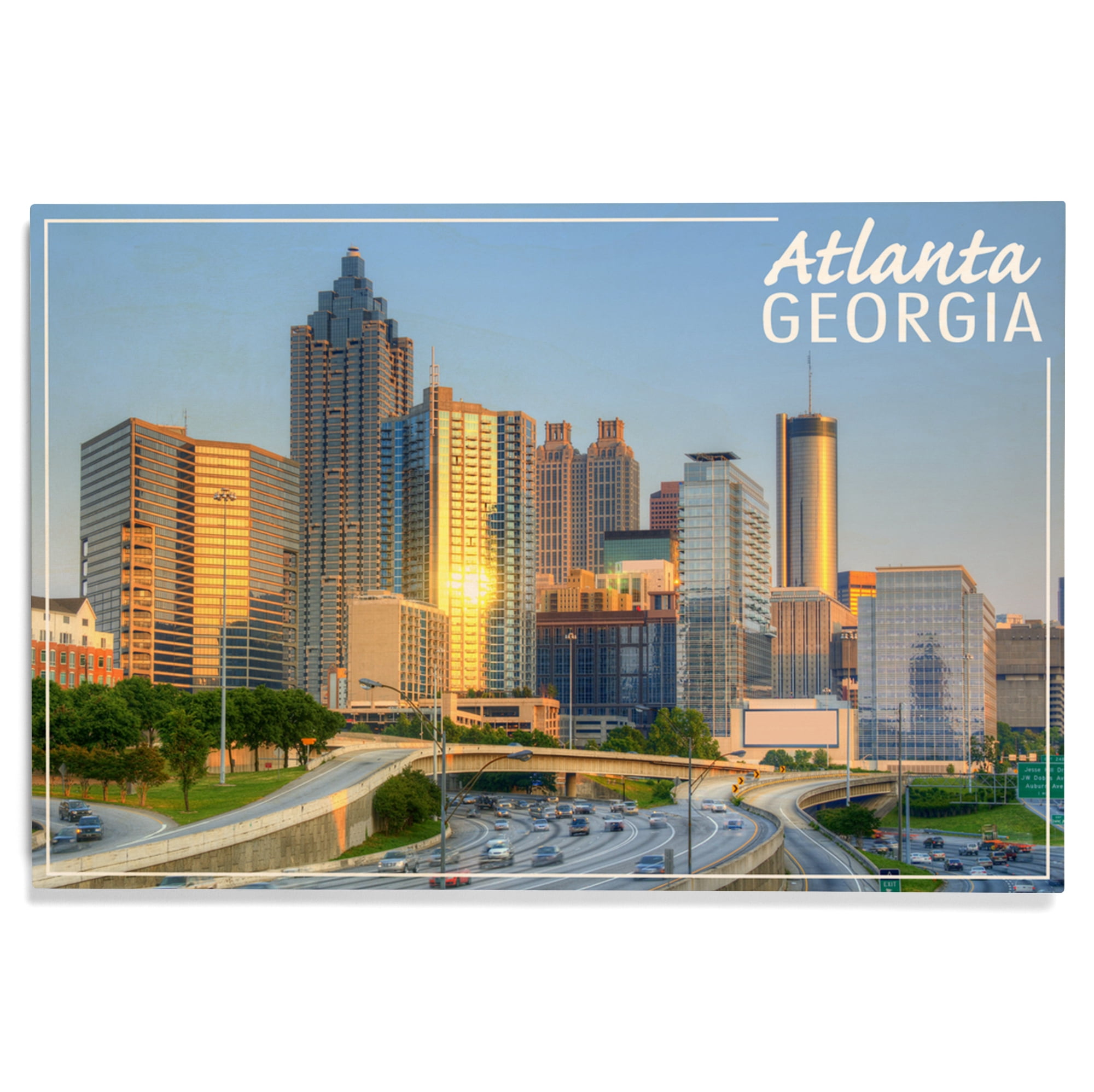 Atlanta, Georgia, Skyline during Day Birch Wood Wall Sign (12x18 Rustic ...