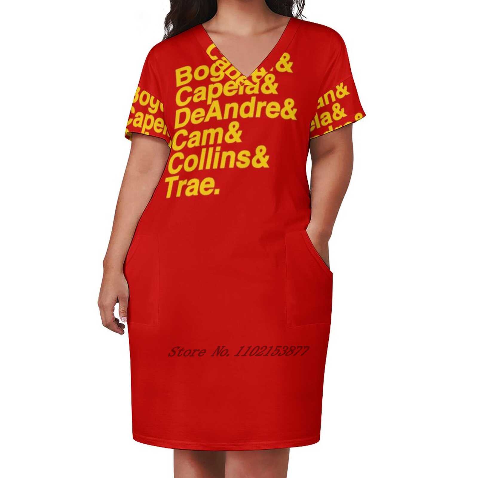 Atlanta Jetset Loose Pocket Dress Fashion Print Dress Short Sleeve V ...