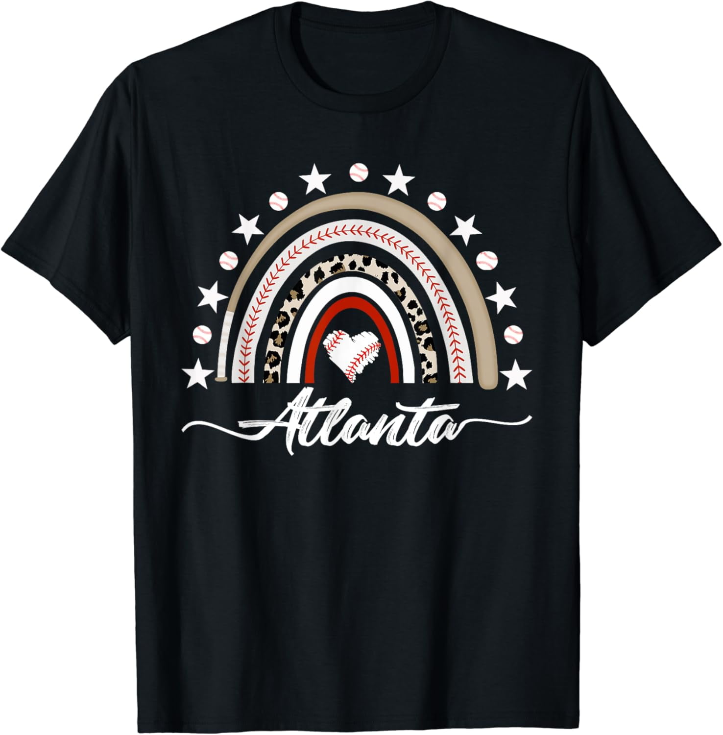 Atlanta Rainbow Baseball Heart Souvenir Women I Love Atlanta T-Shirt ...