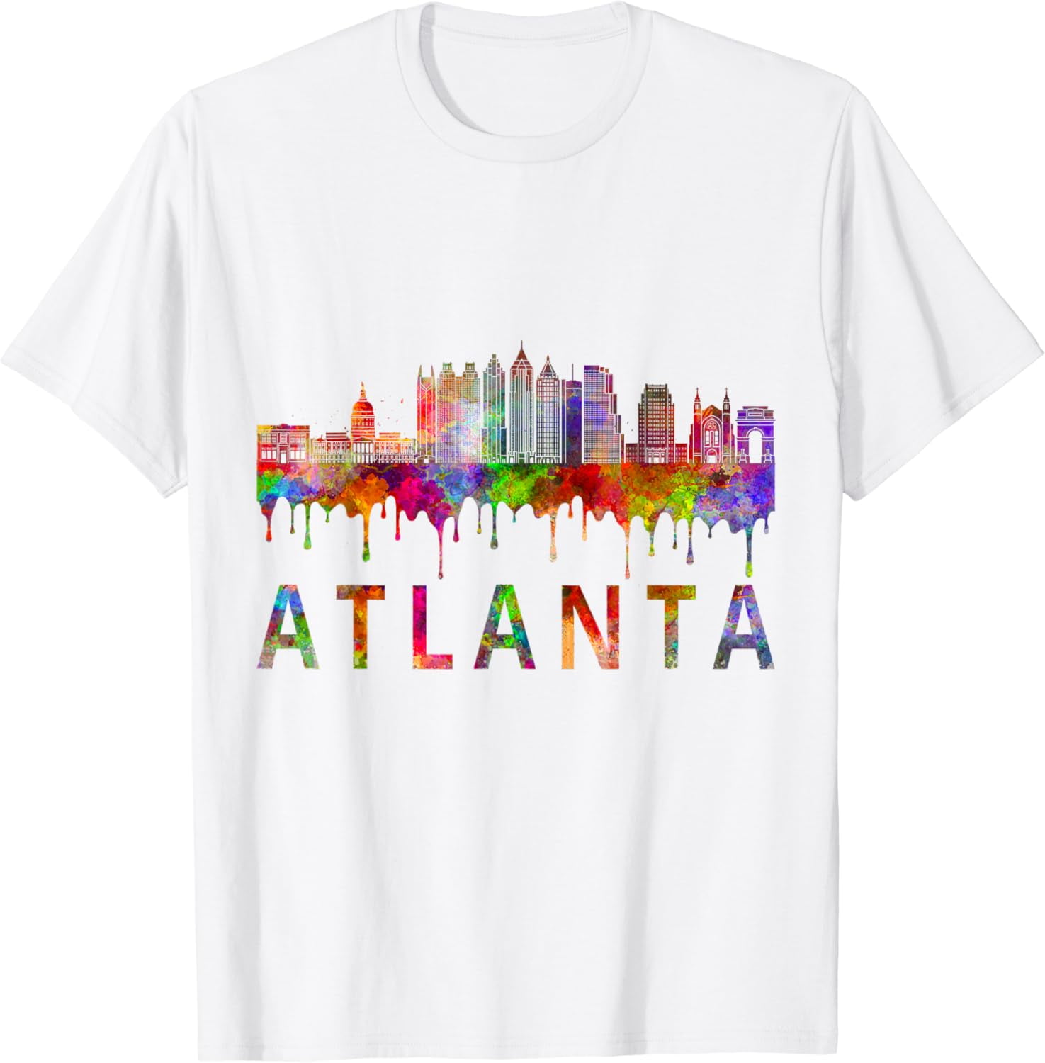 Atlanta Rainbow Splatter Skyline Artwork Colorful Skyline T-Shirt100 ...