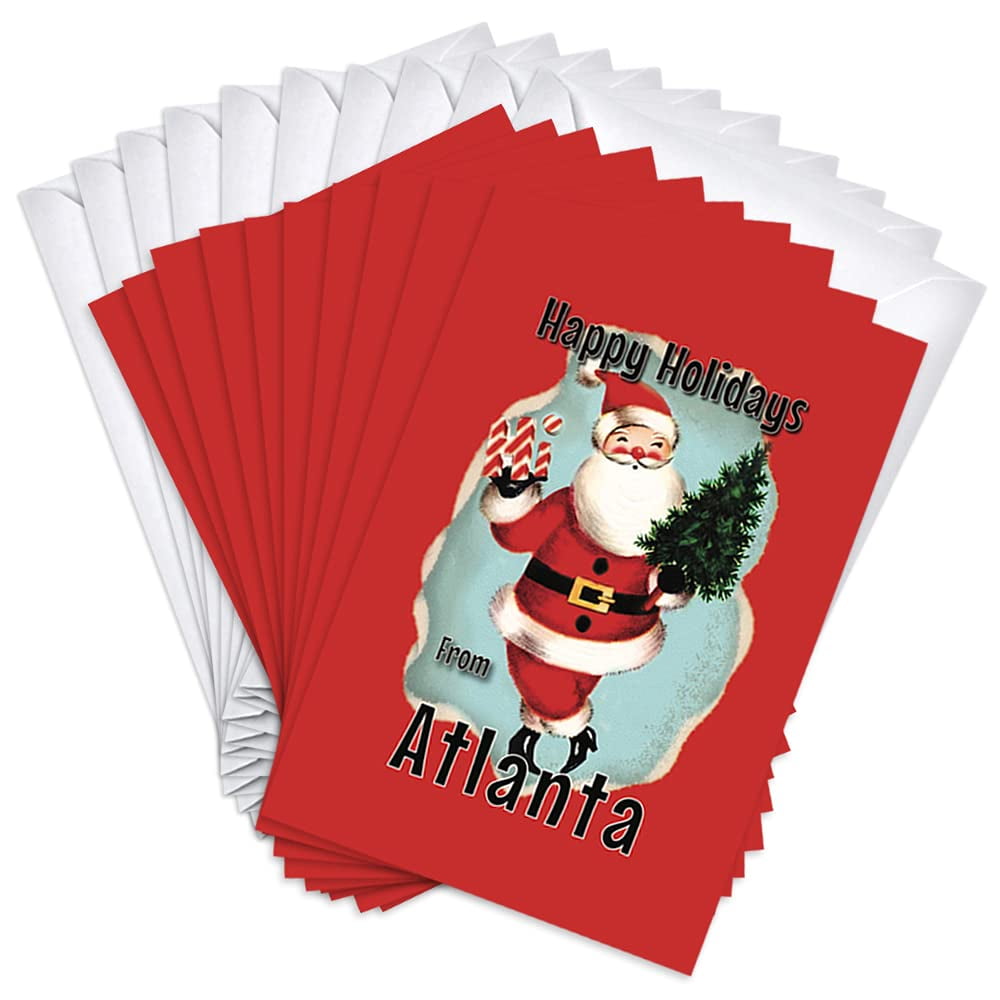 Atlanta Santa Hometown Holiday Greeting Cards | 20 Pack Bulk Set (4x6 ...