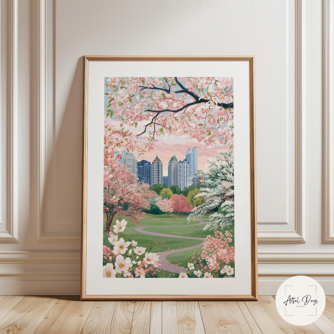Atlanta Spring Floral Skyline Illustration Atlanta City Blossom ...