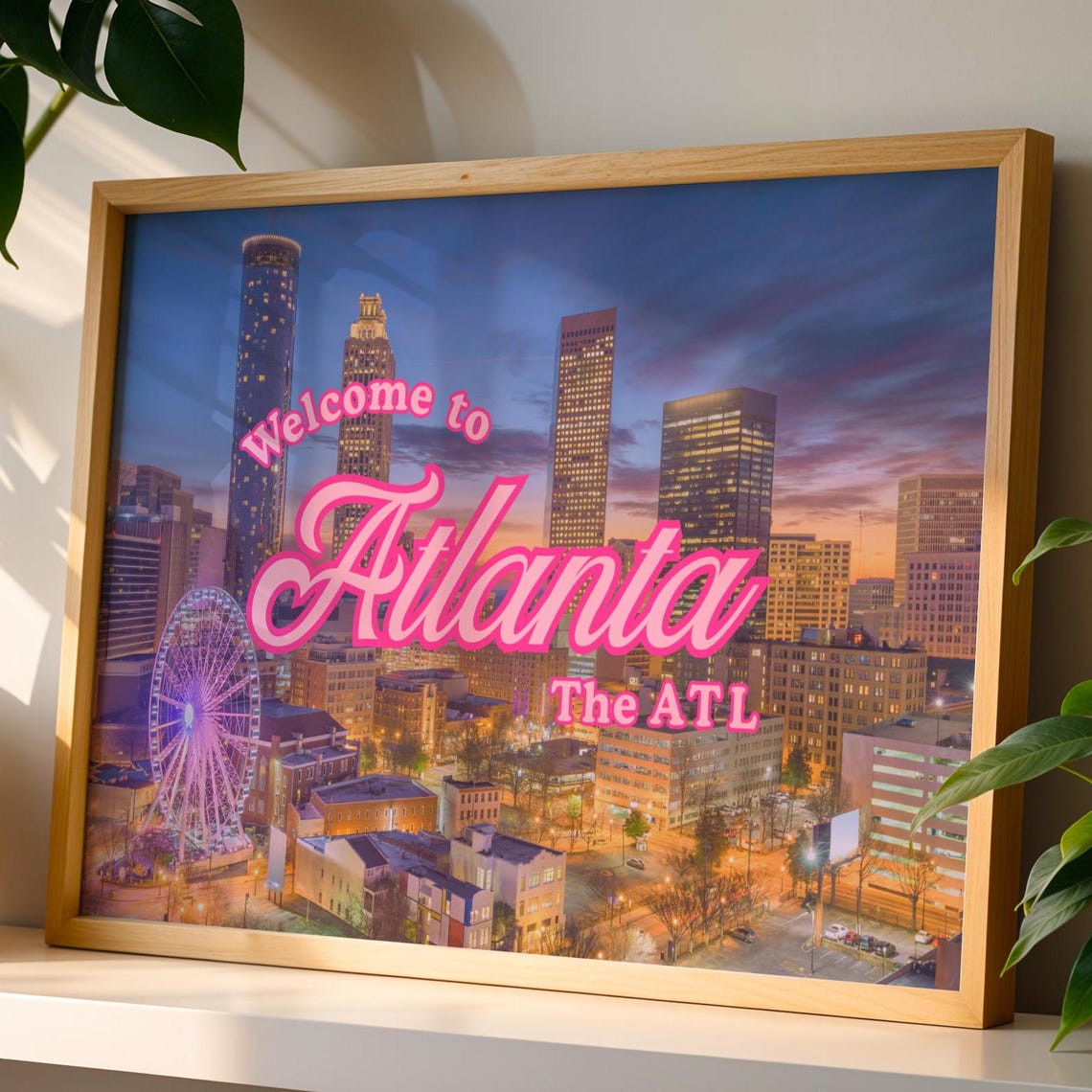 Atlanta Wall Art Print Pink Atl Print Retro Atlanta Travel Print ...