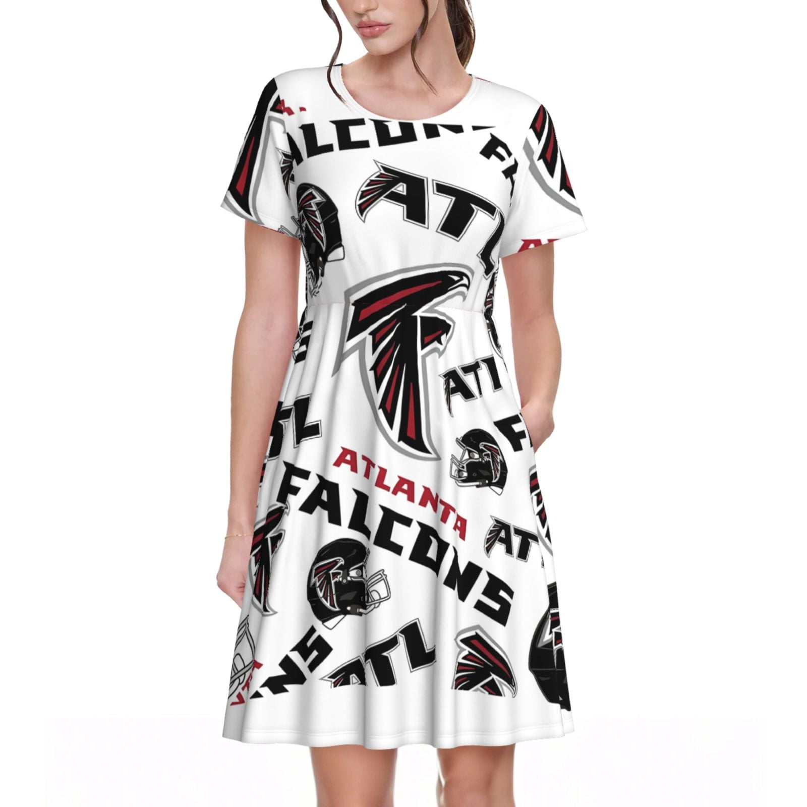 Atlanta Women's Short Sleeve Dress Ball Team Print Round Neck Summer ...