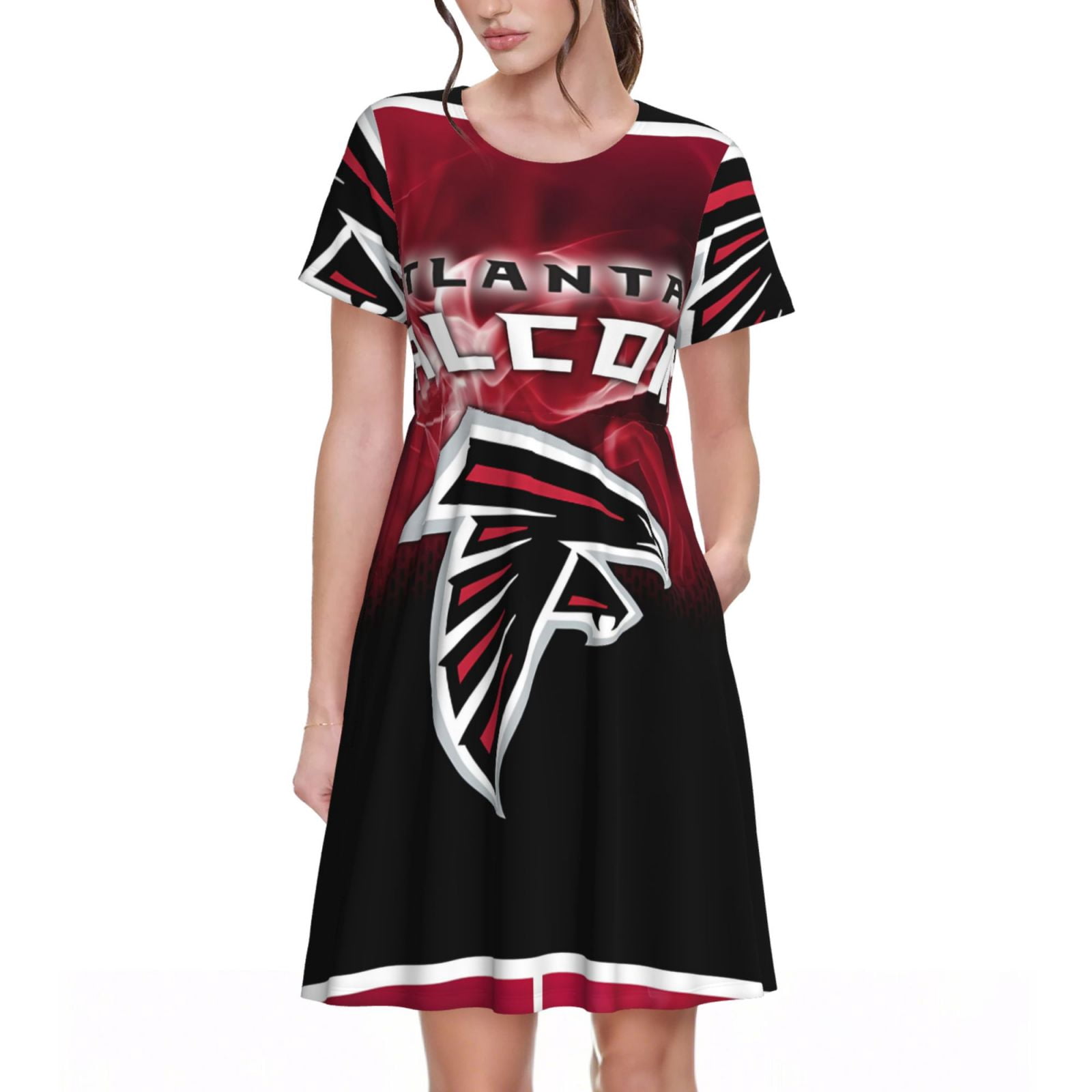 Atlanta Women's Short Sleeve Dress Ball Team Print Round Neck Summer ...