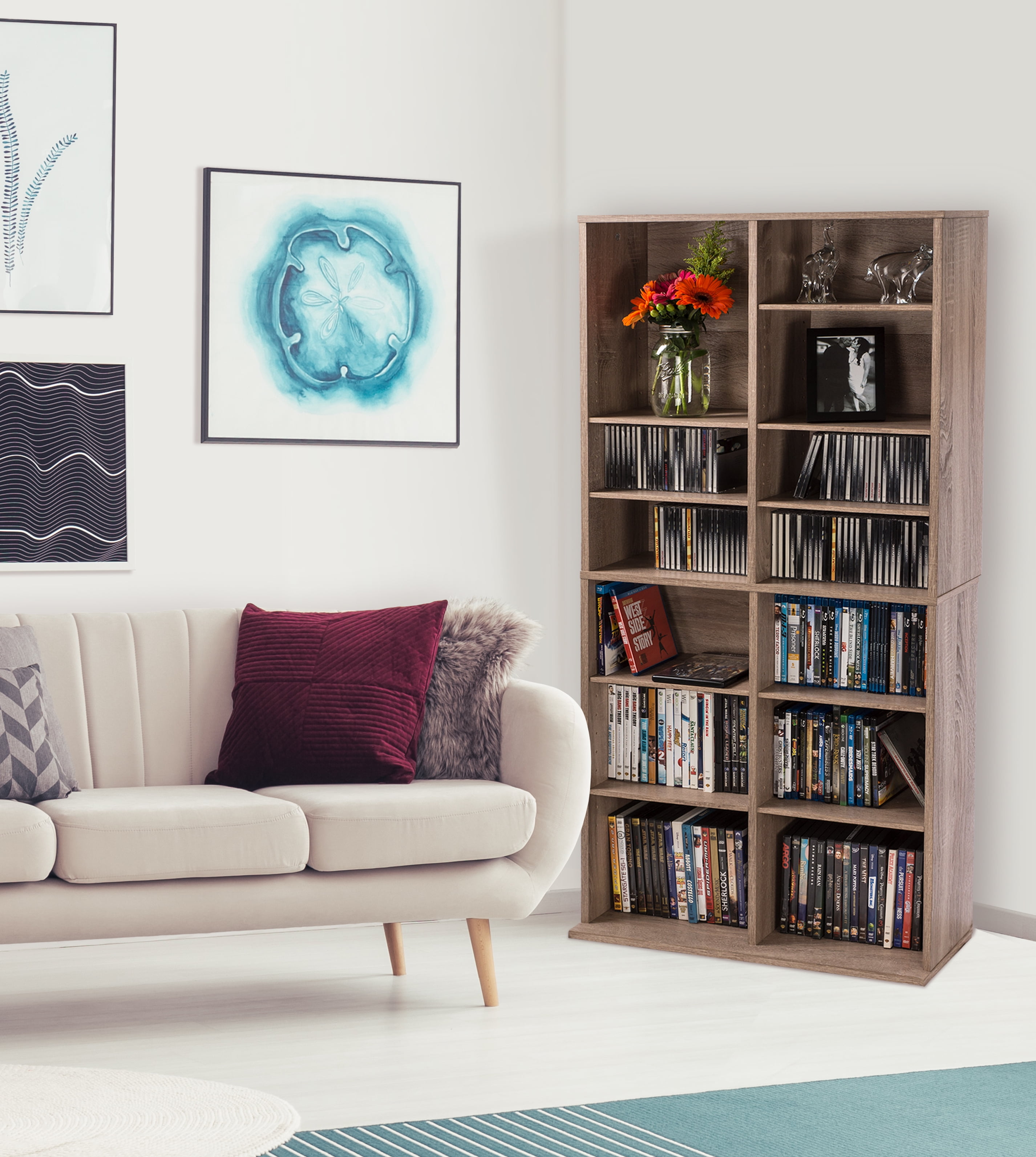 Atlantic 25"x54" Henley Adjustable Wood Media Storage Shelf Bookcase ...