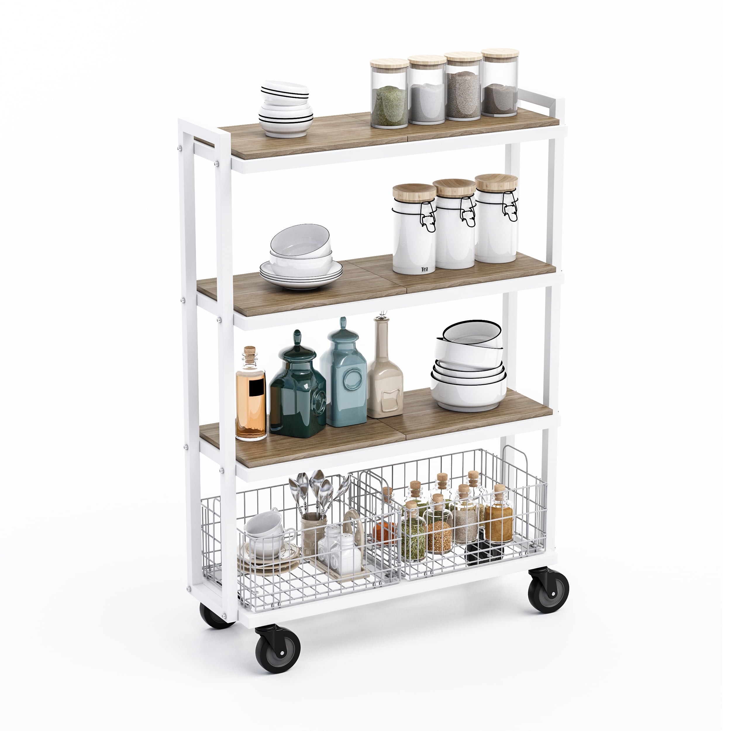 Atlantic 4-Tier Rolling Cart System, 33" W x 12" D x 46.5" H, White ...